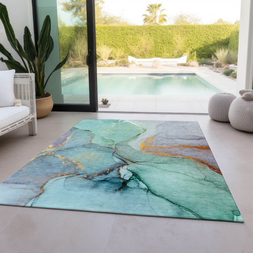 Teal Outdoor Rugs You'll Love | Wayfair