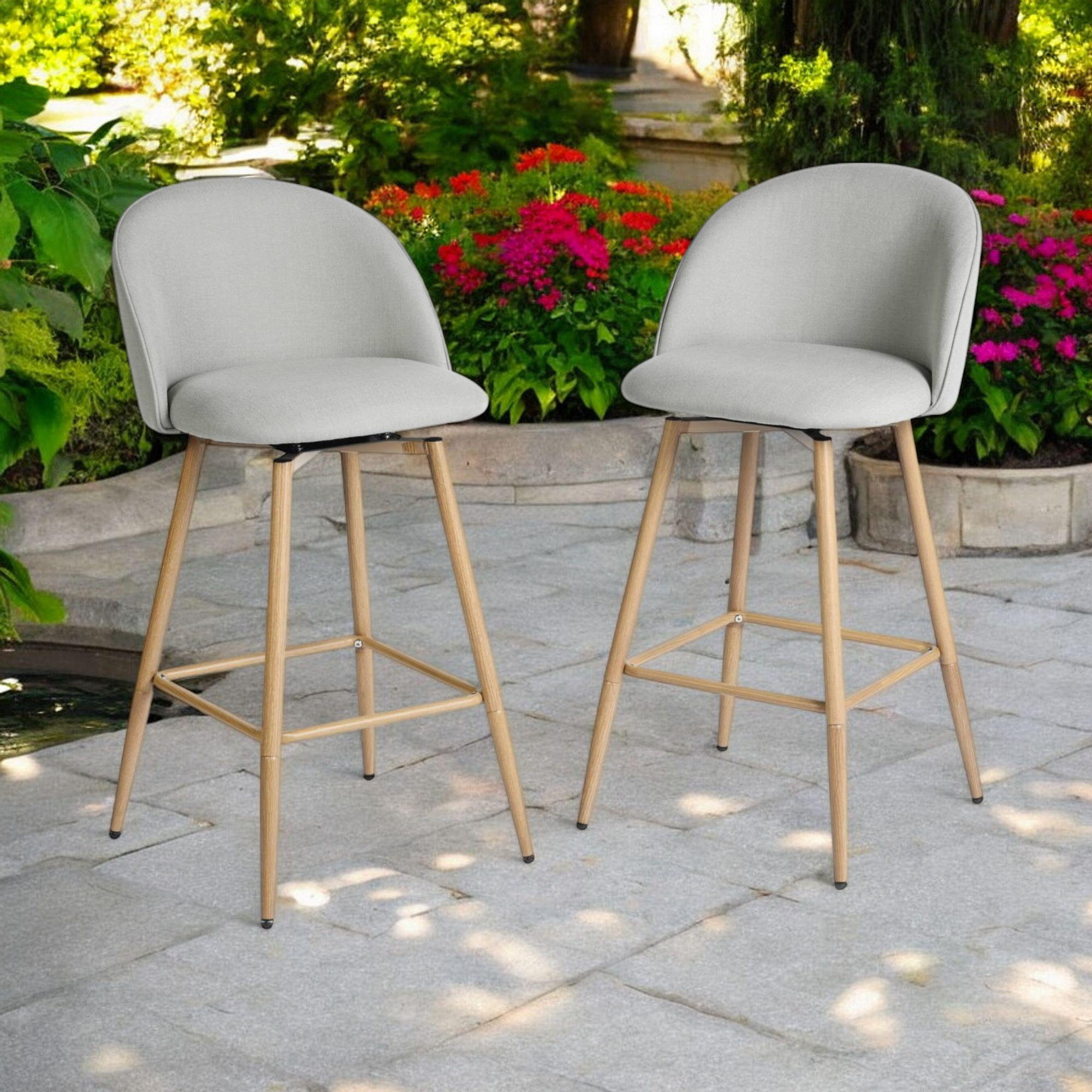 George Oliver Outdoor Counter Stools Upholstered Fabric with Oak Legs ...