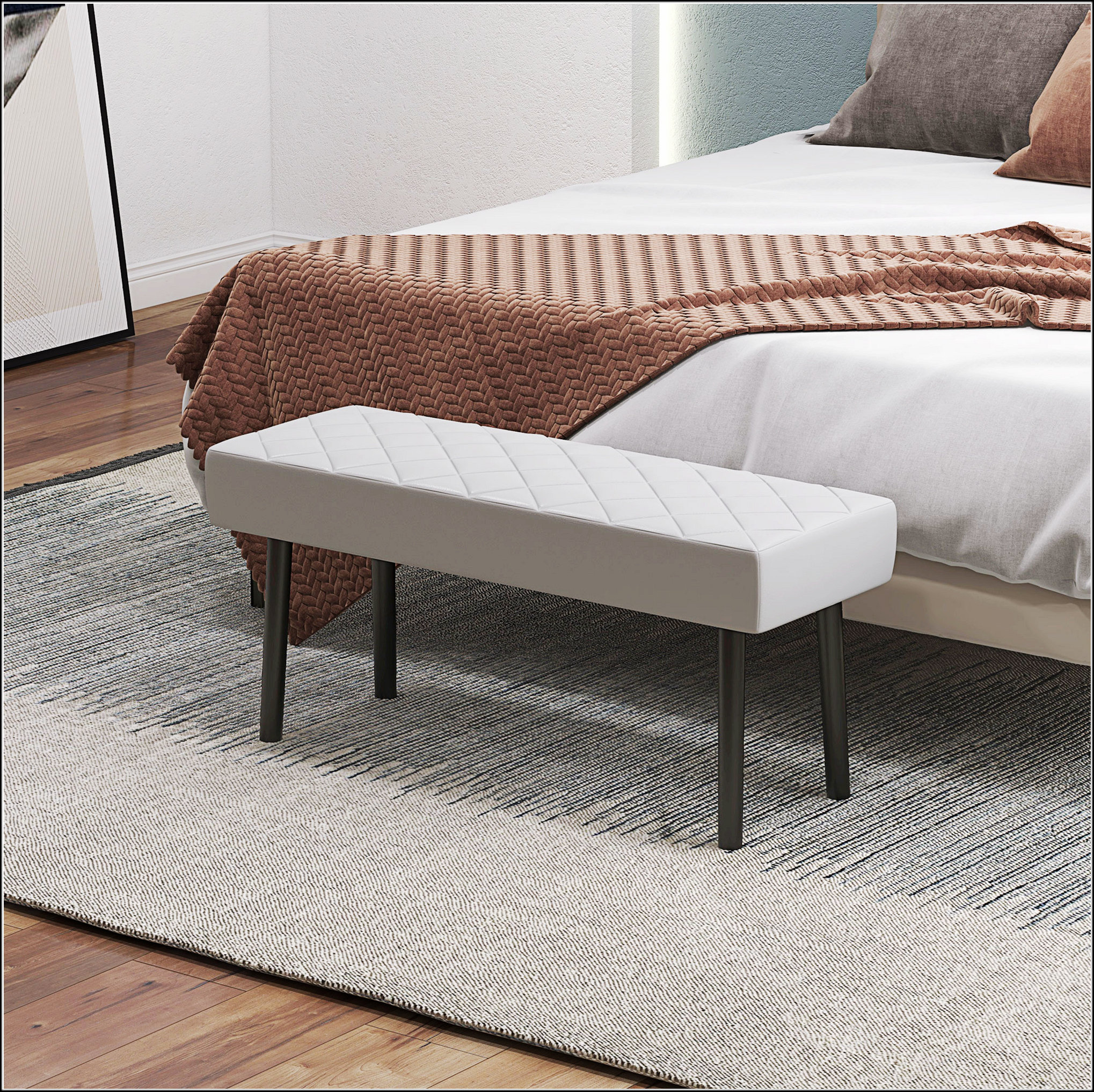 George Oliver Modern Ottoman Bench, 39.4" Faux Leather Upholstered End ...