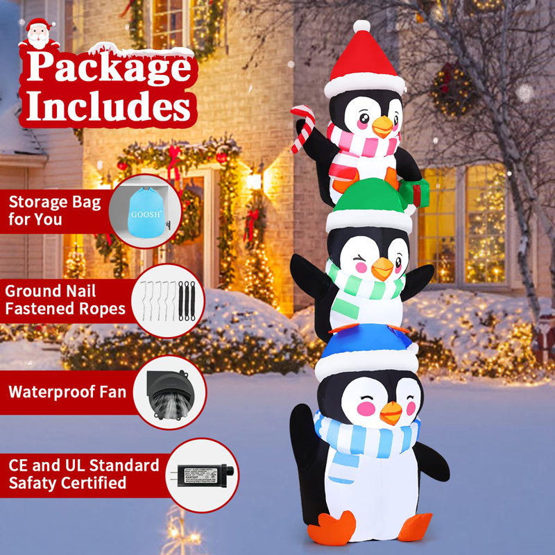 GOOSH Christmas Inflatables 6 Ft Inflatable Christmas Penguin With ...
