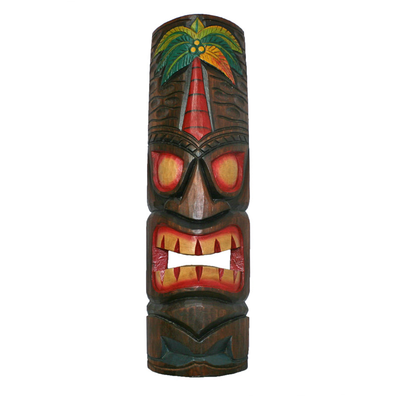 Backyard X-Scapes 20" H Tiki Mask Palm Tree Tropical Wood Art Wall ...