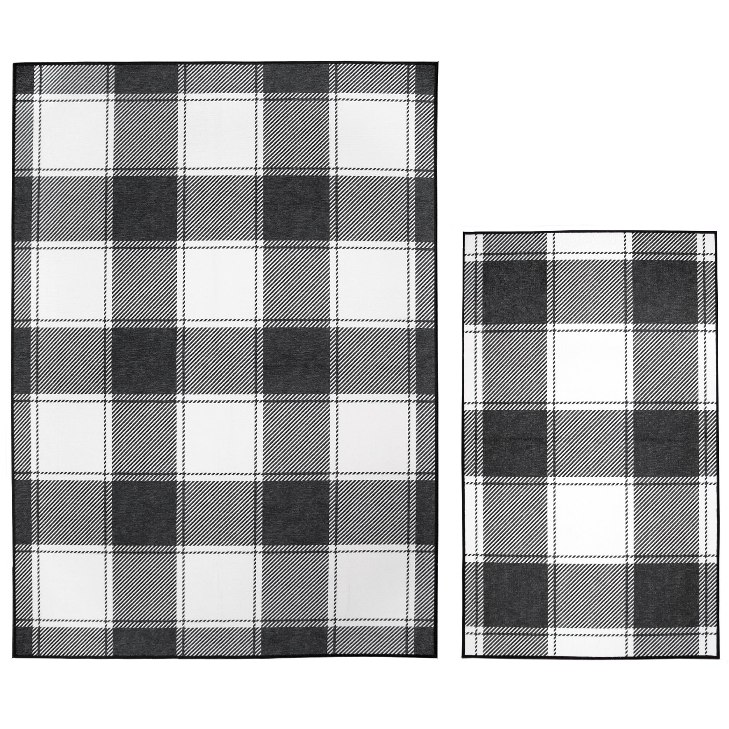 Gracie Oaks Washable Rug Bundle - 2 Piece Set - Buffalo Plaid Black (3 ...
