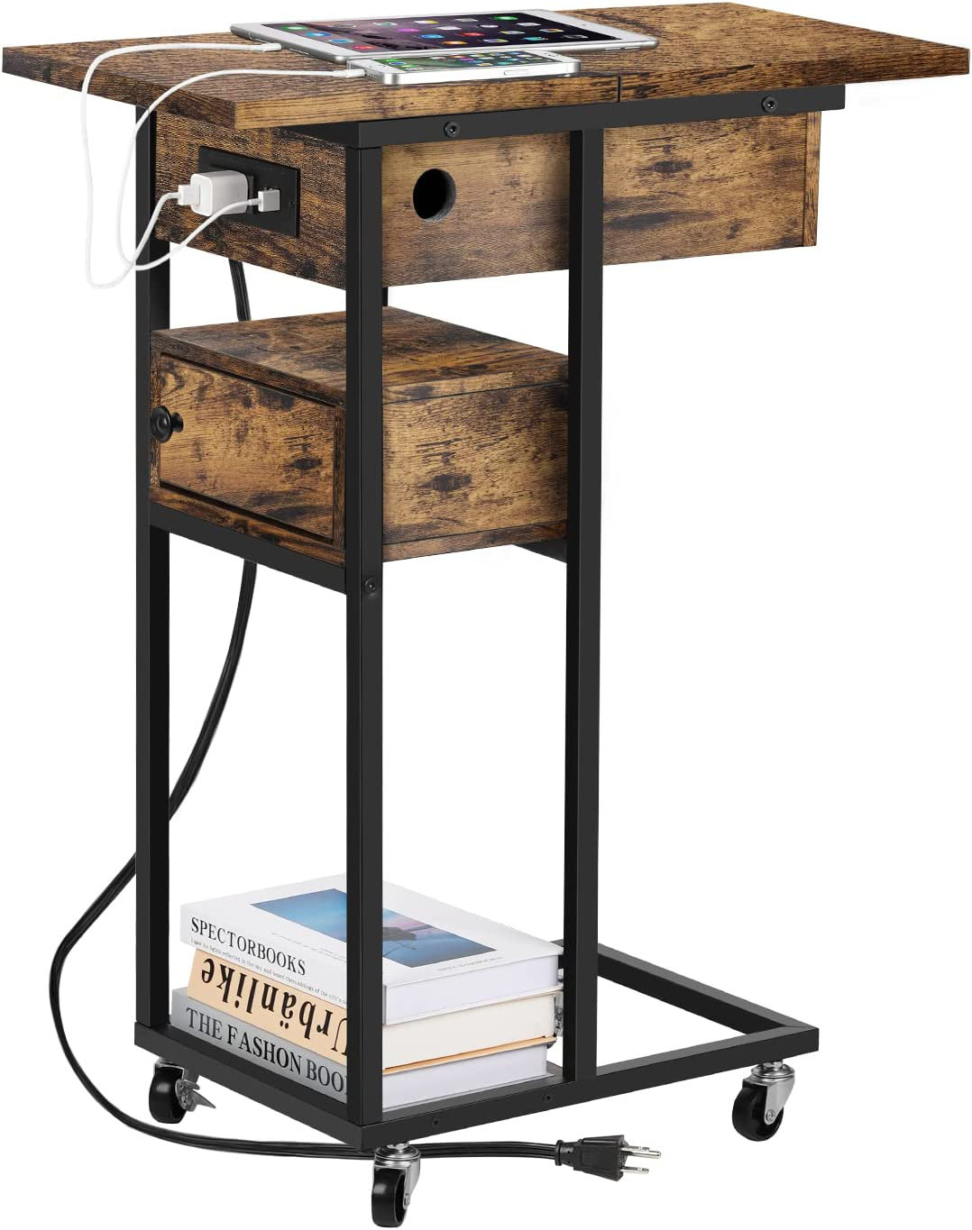 17 Stories Solid Wood End Table with Storage and Built-In Outlets | Wayfair