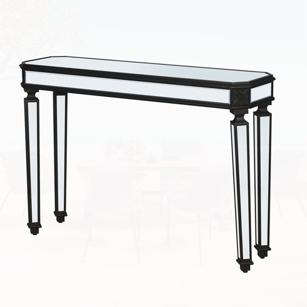 Red Barrel Studio® Black Mirror Console Table Vintage Wood Grain ...