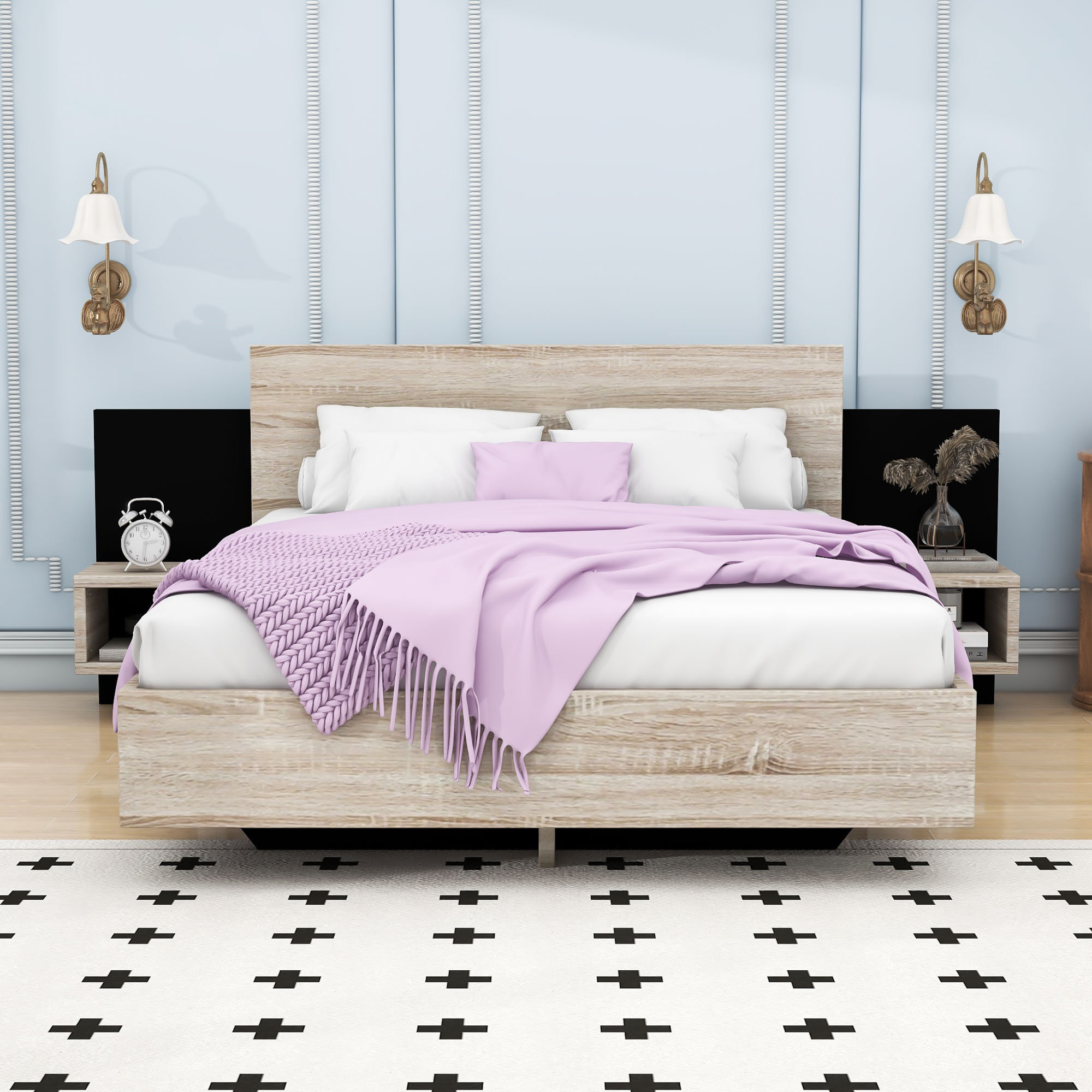 Latitude Run® Modern Floating Platform Bed with LED Lighting and Built ...