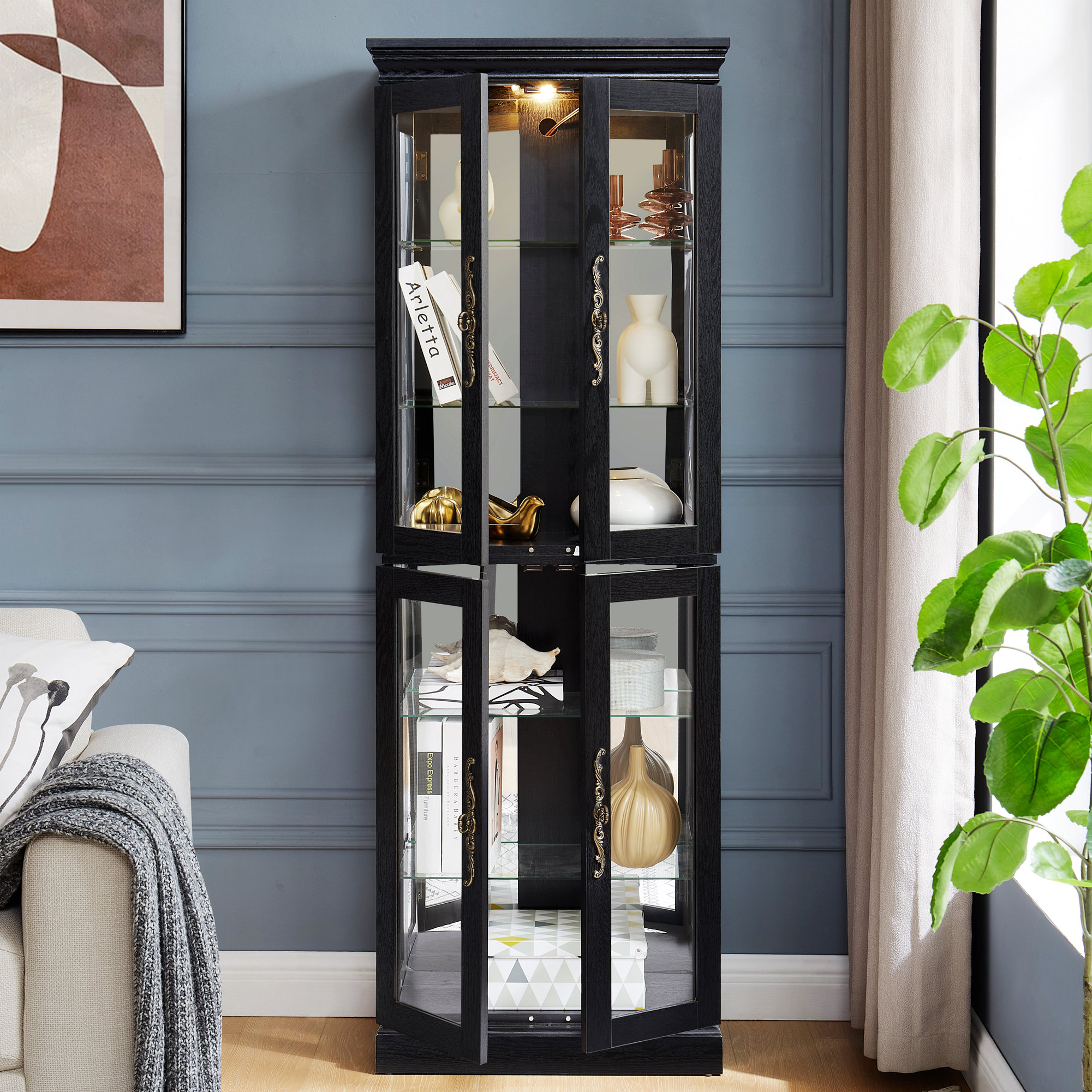 Sutherlans Lighted Display Cabinet, Wooden Frame Storage Cabinet For ...