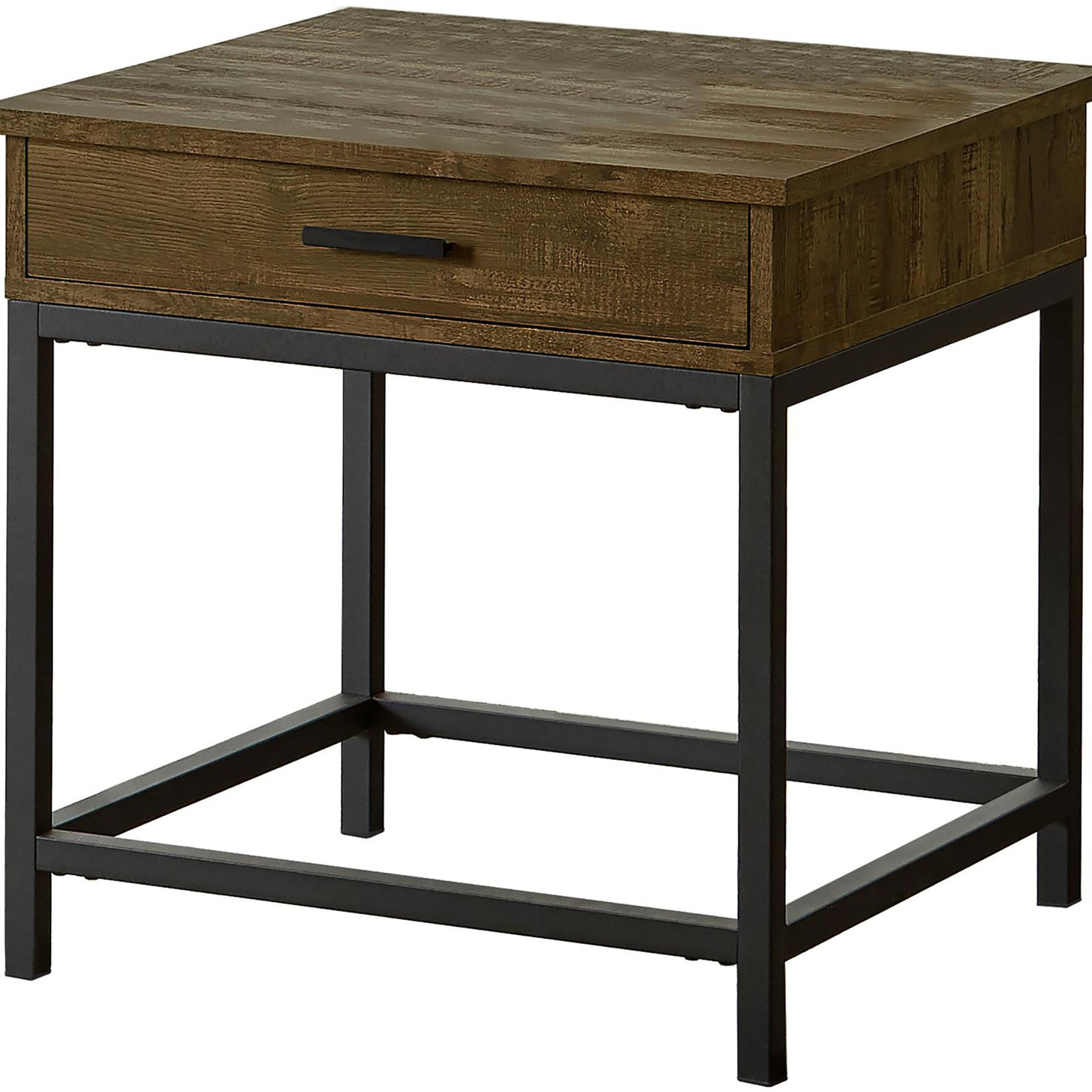Latitude Run® Square Brown Oak End Table With Metal Framework And ...