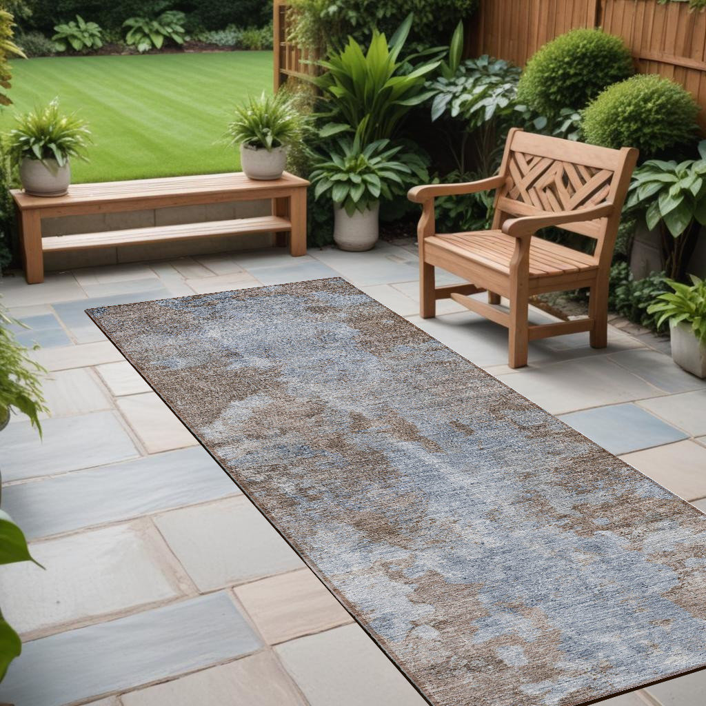 Wrought Studio 8' Runner Mocha and Blue Abstract Washable Non Skid ...