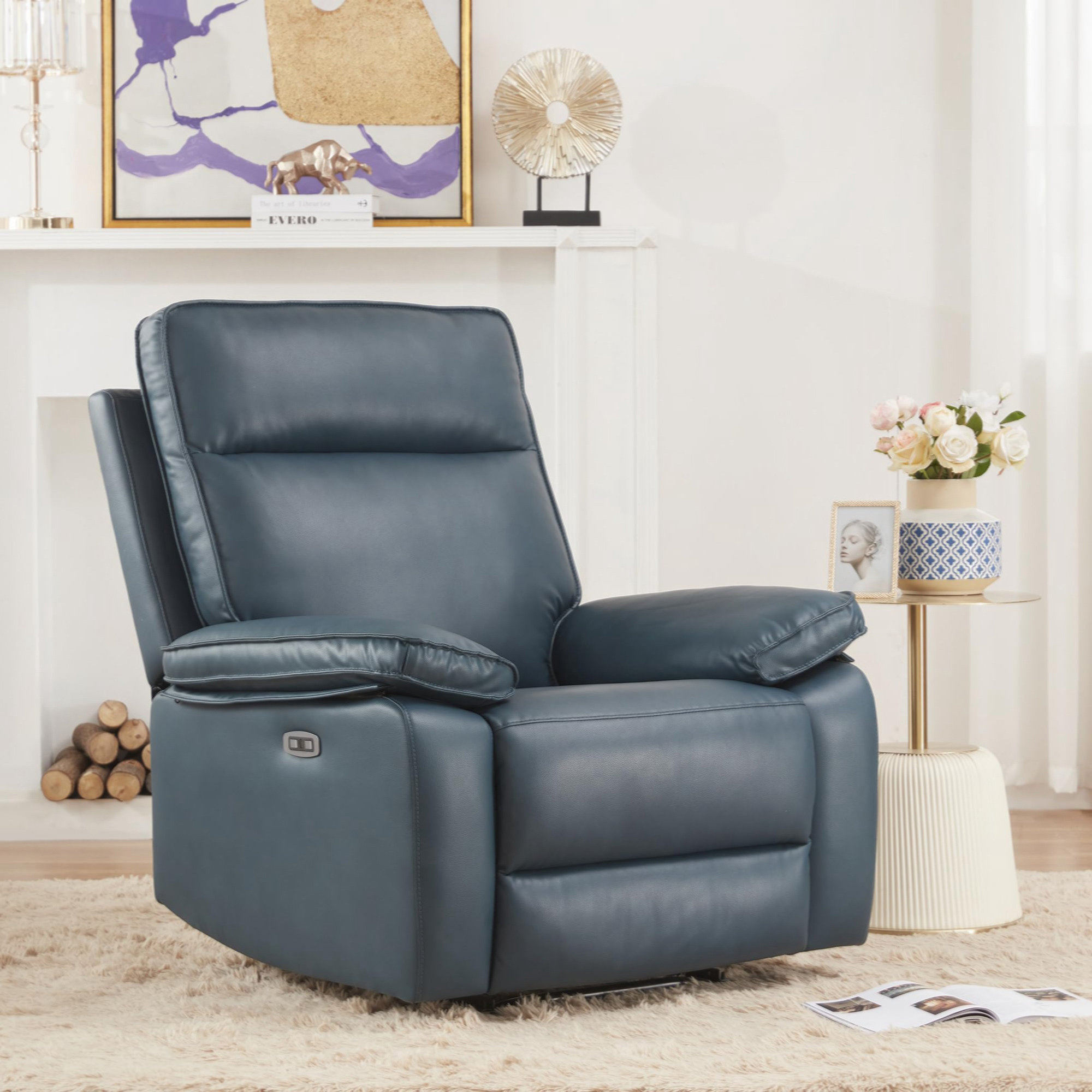 Ebern Designs Electric Power Recliner Chair With USB Port, Leather ...