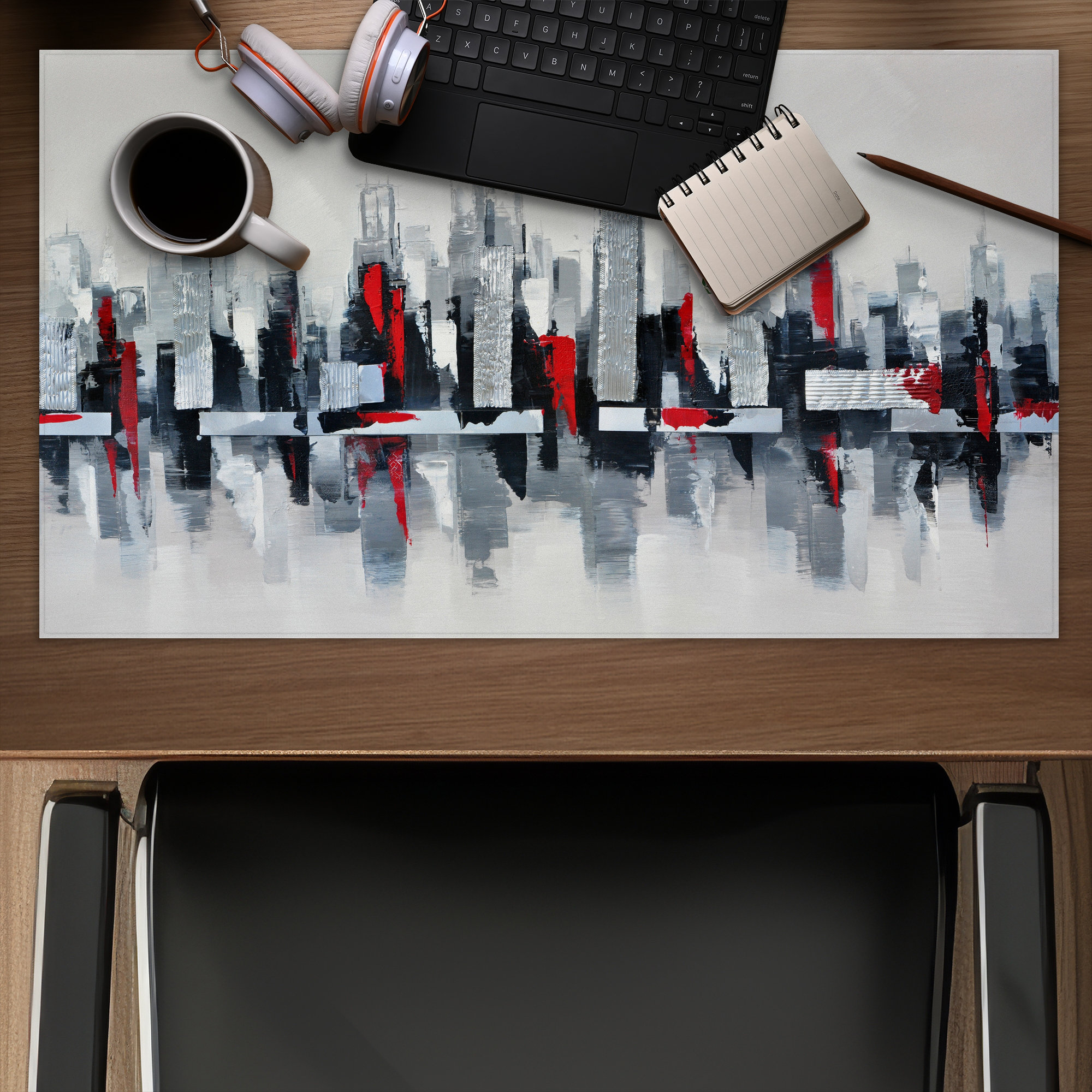 Winston Porter Gray and Red Cityscape Gaming Mat for Modern Home Decor ...