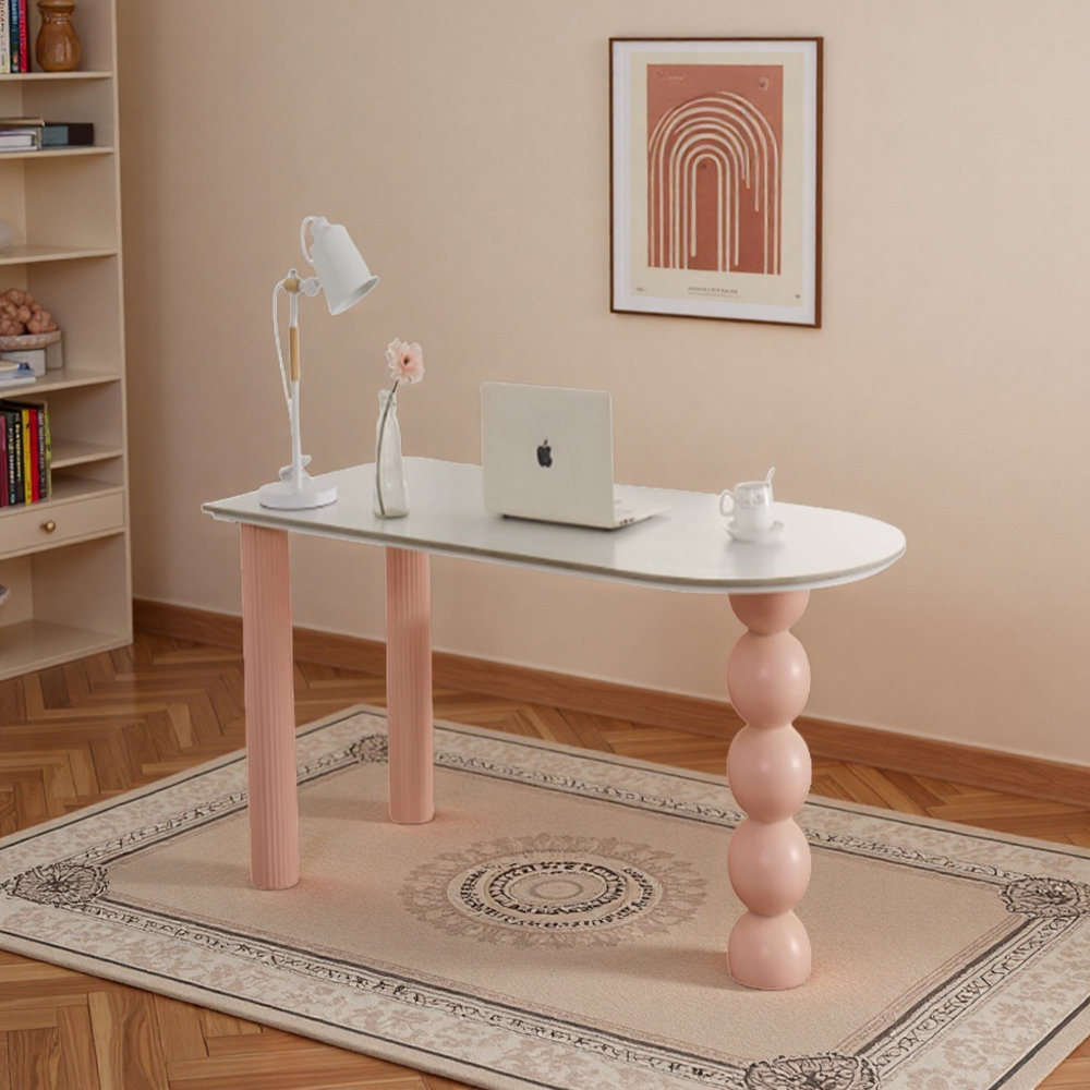 Orren Ellis Creamy Style Cute Pink Legs Rock Slab Writing Desk | Wayfair