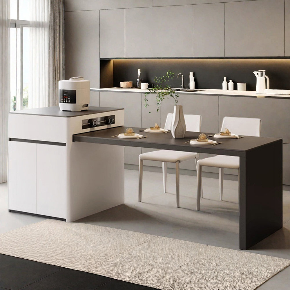 Hokku Designs Retractable Sintered stone Kitchen Islands With Table ...