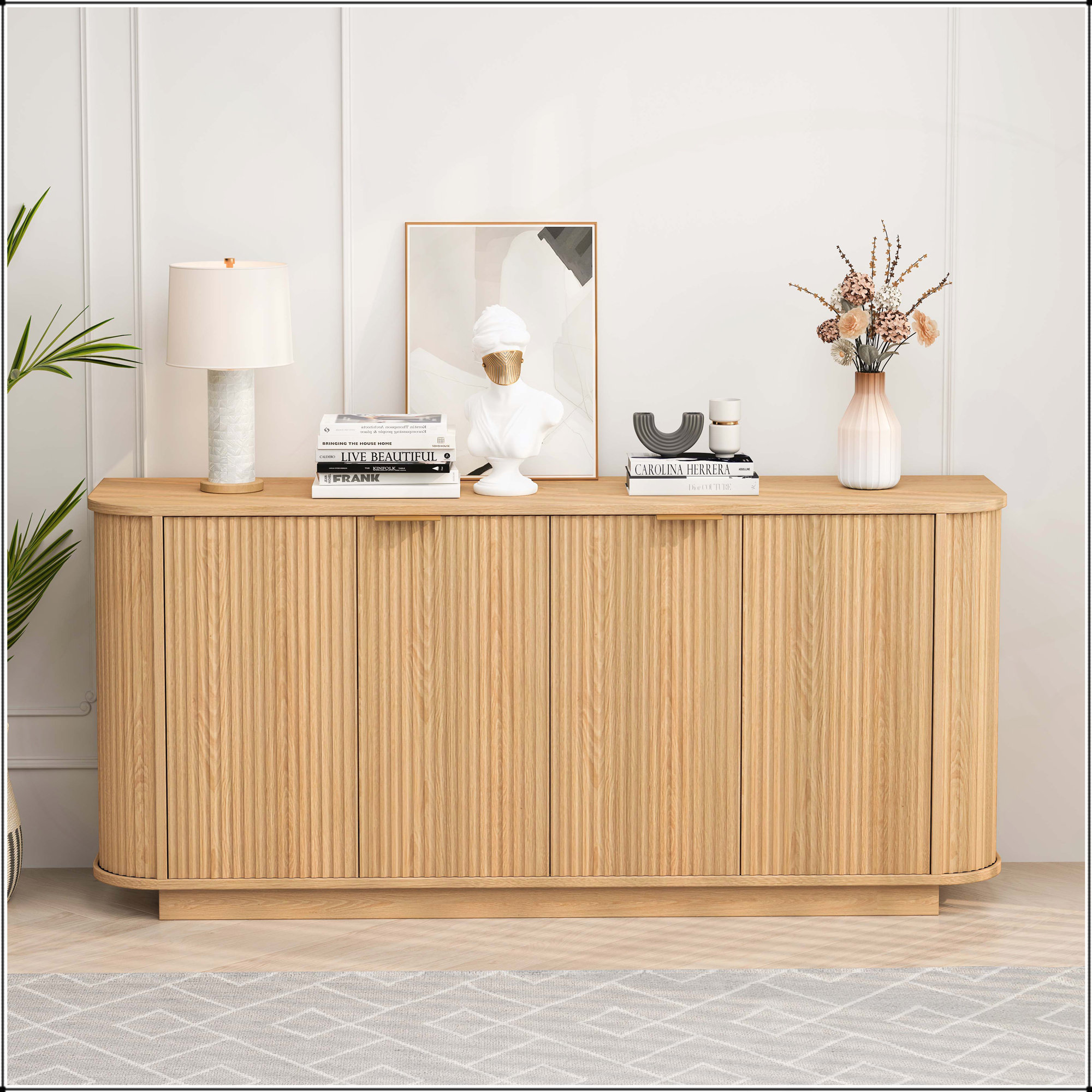 Winston Porter 63 Wavy Storage Sideboard, Double-Door Buffet Cabinet ...