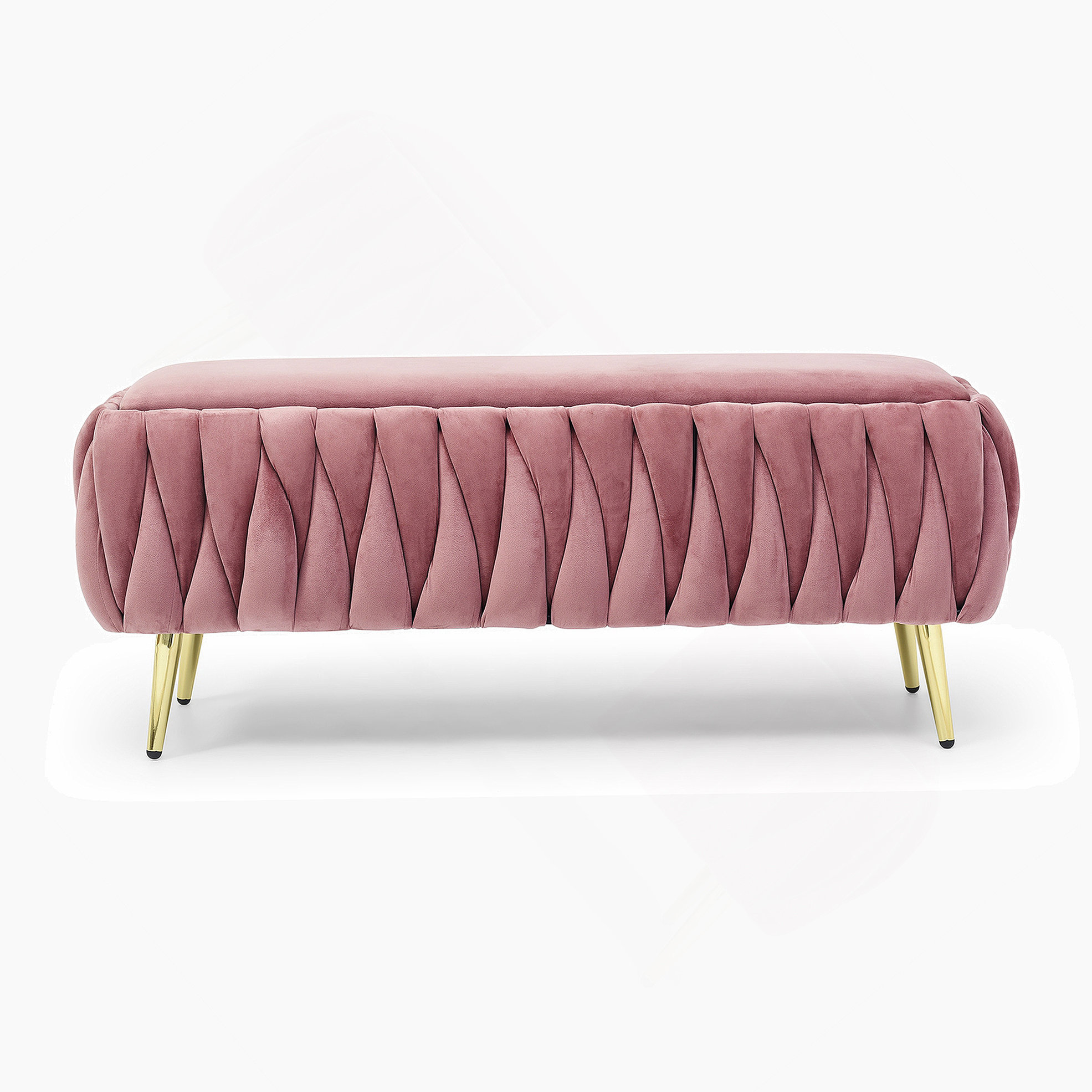 Everly Quinn Oval Storage Bench with Gold Legs,Velvet Fabric ,Woven ...