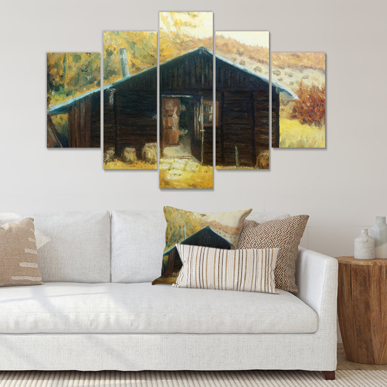 DesignArt Wooden Cabin In A Forest In The Mountains On Canvas 5 Pieces ...
