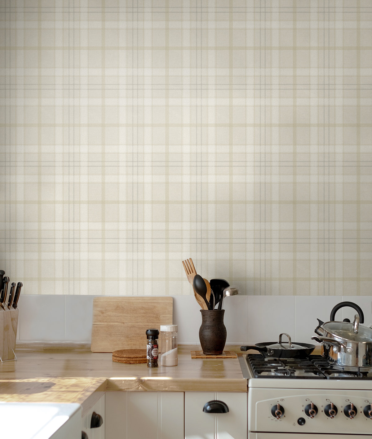 Latitude Run® Neutral Tailor Plaid Peel And Stick Wallpaper & Reviews ...