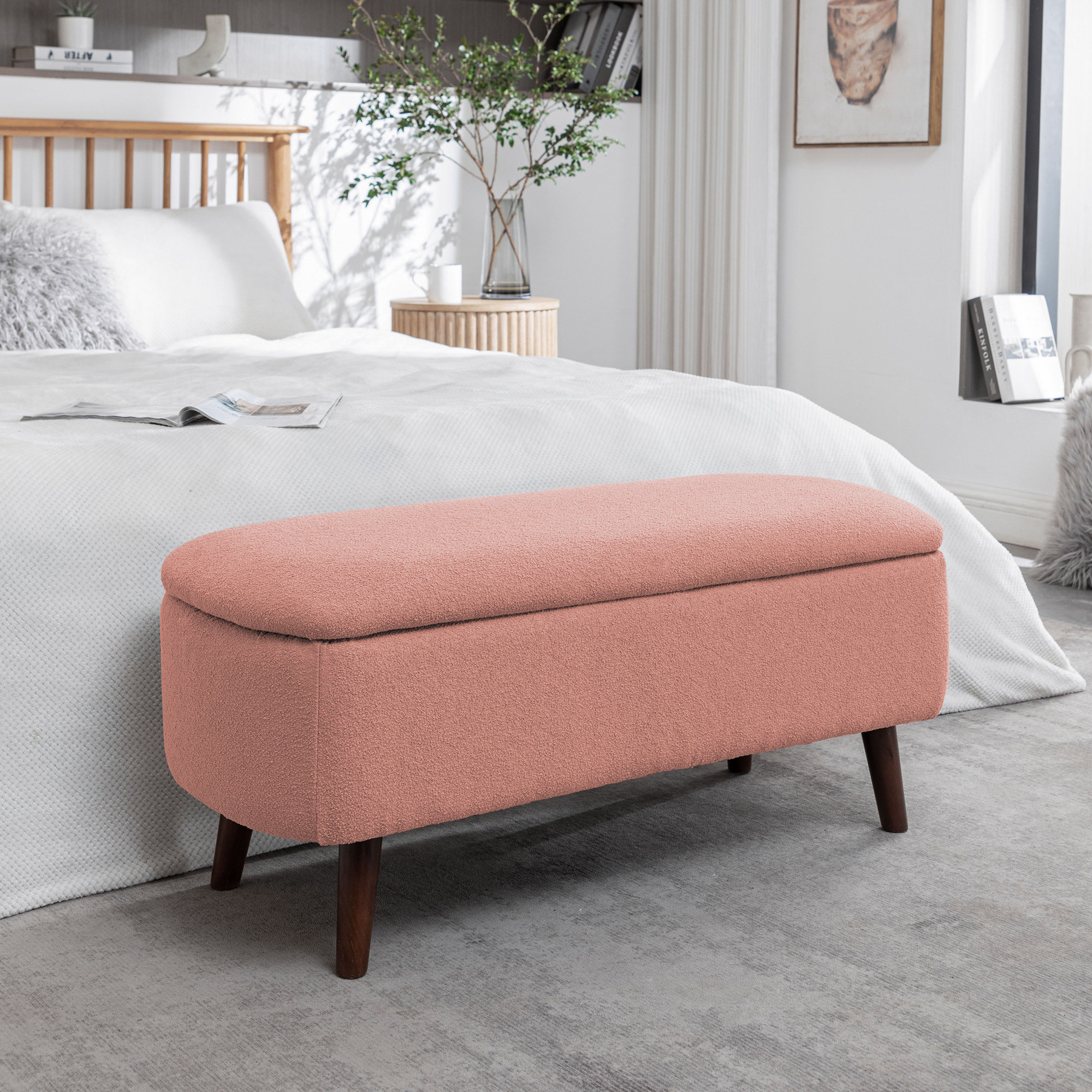 Wade Logan® Caralina Fabric Flip Storage Bench with Wooden Legs | Wayfair