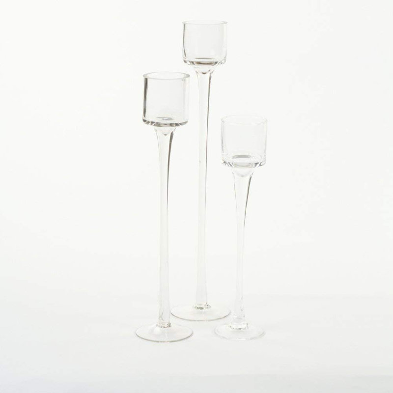 Canora Grey Long Stemmed 3 Piece Glass Hurricane Set | Wayfair