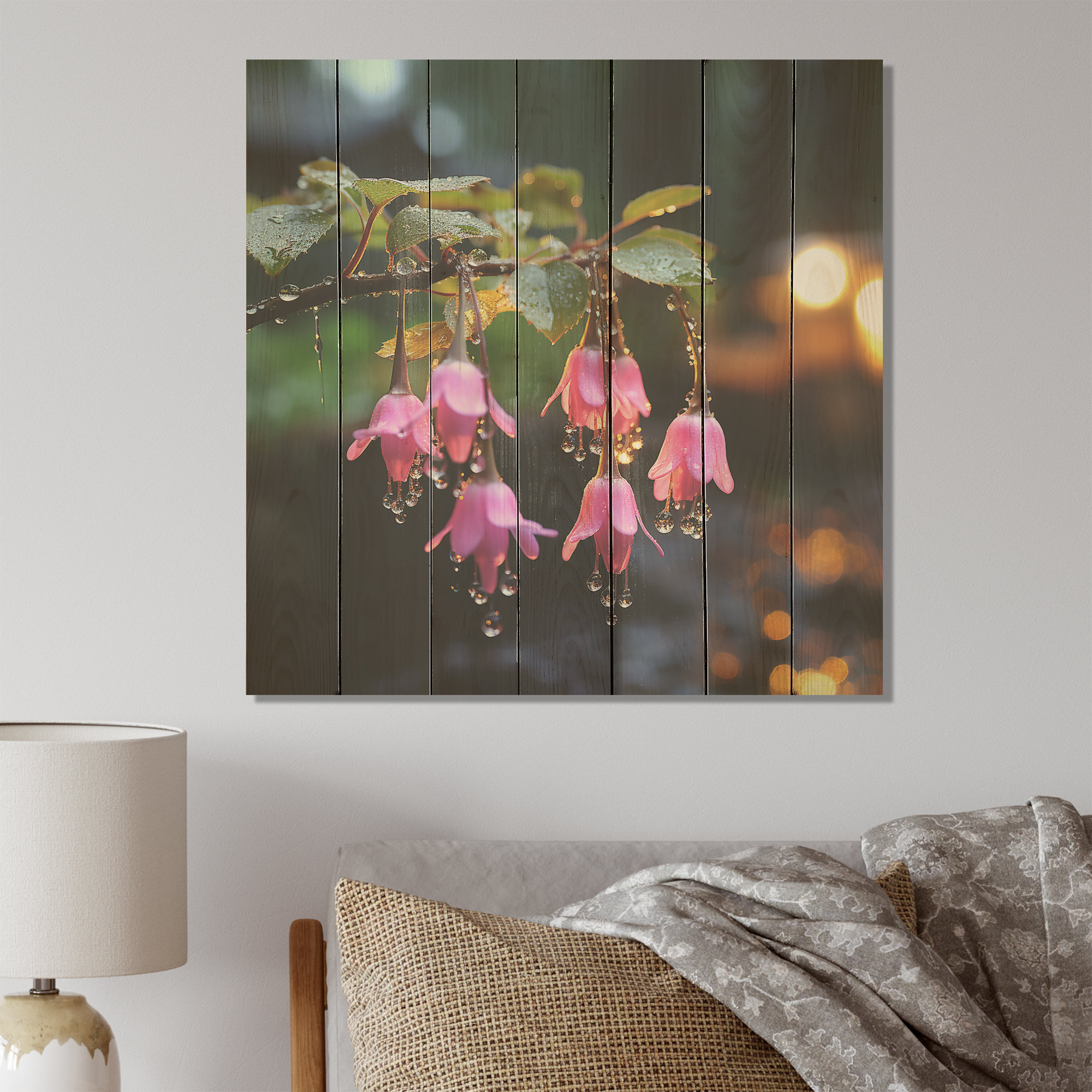 Ebern Designs Pink Fuschia Plant Blossoms - Fuschia On Wood Print | Wayfair