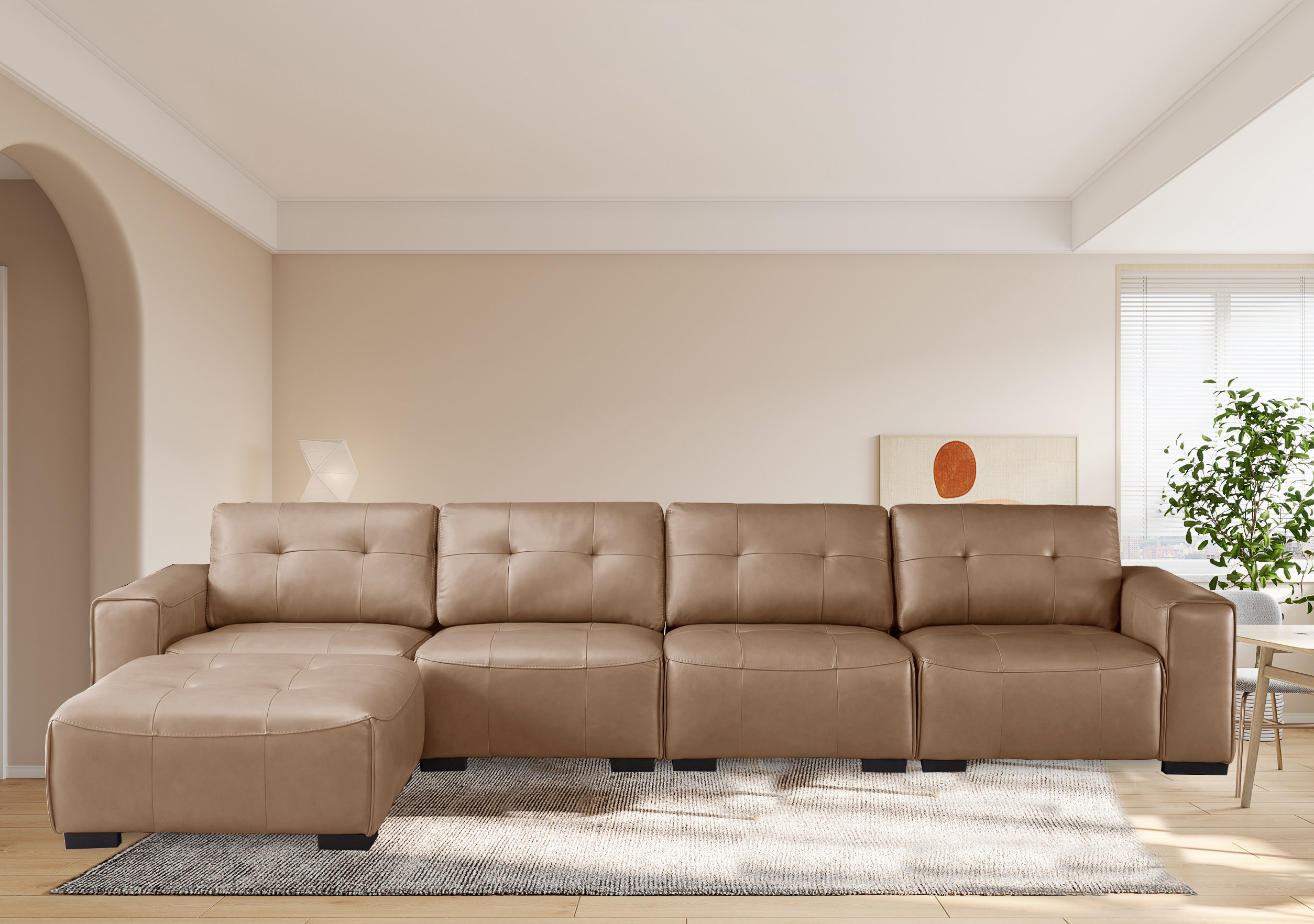 Latitude Run® Bendire Oversized 151"W Leather Sectional Sofa Couch W ...