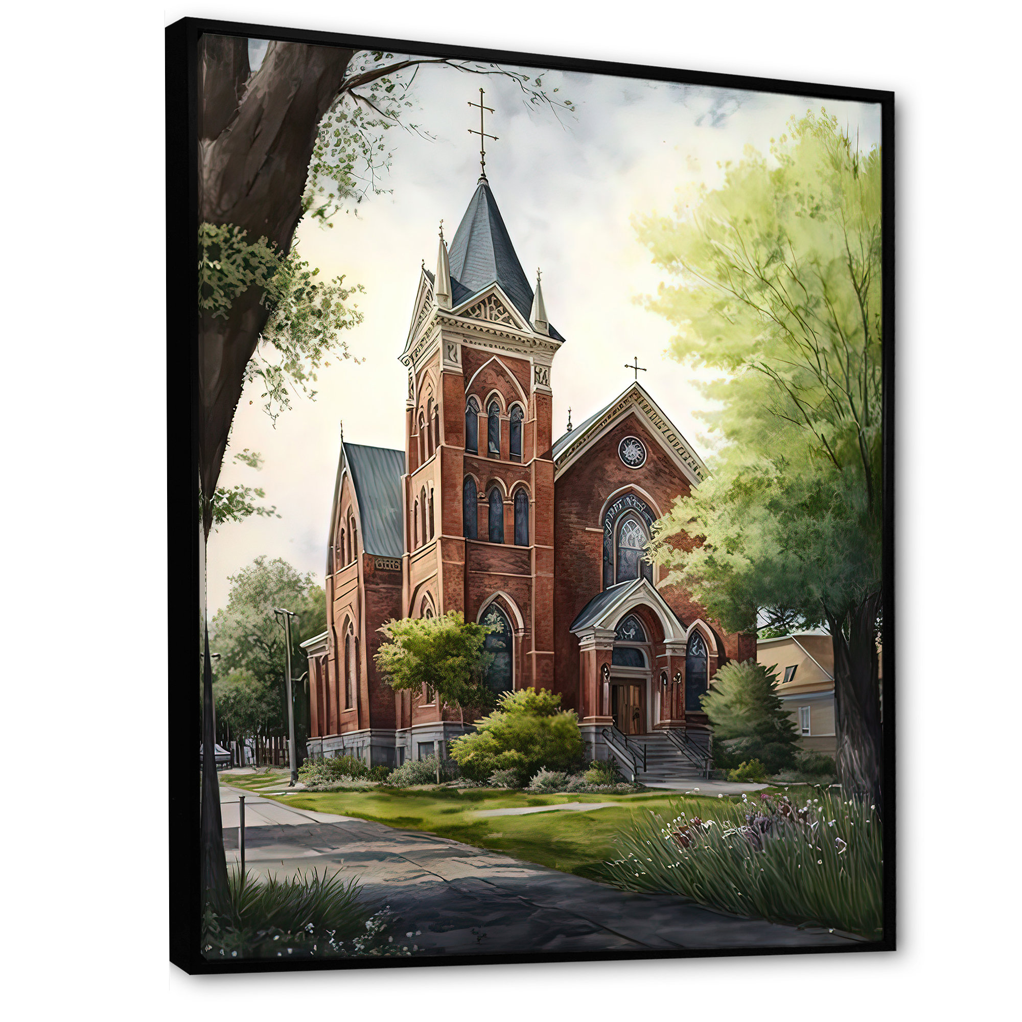 Red Barrel Studio® Curch in Country Town I - Floater Frame Graphic Art ...