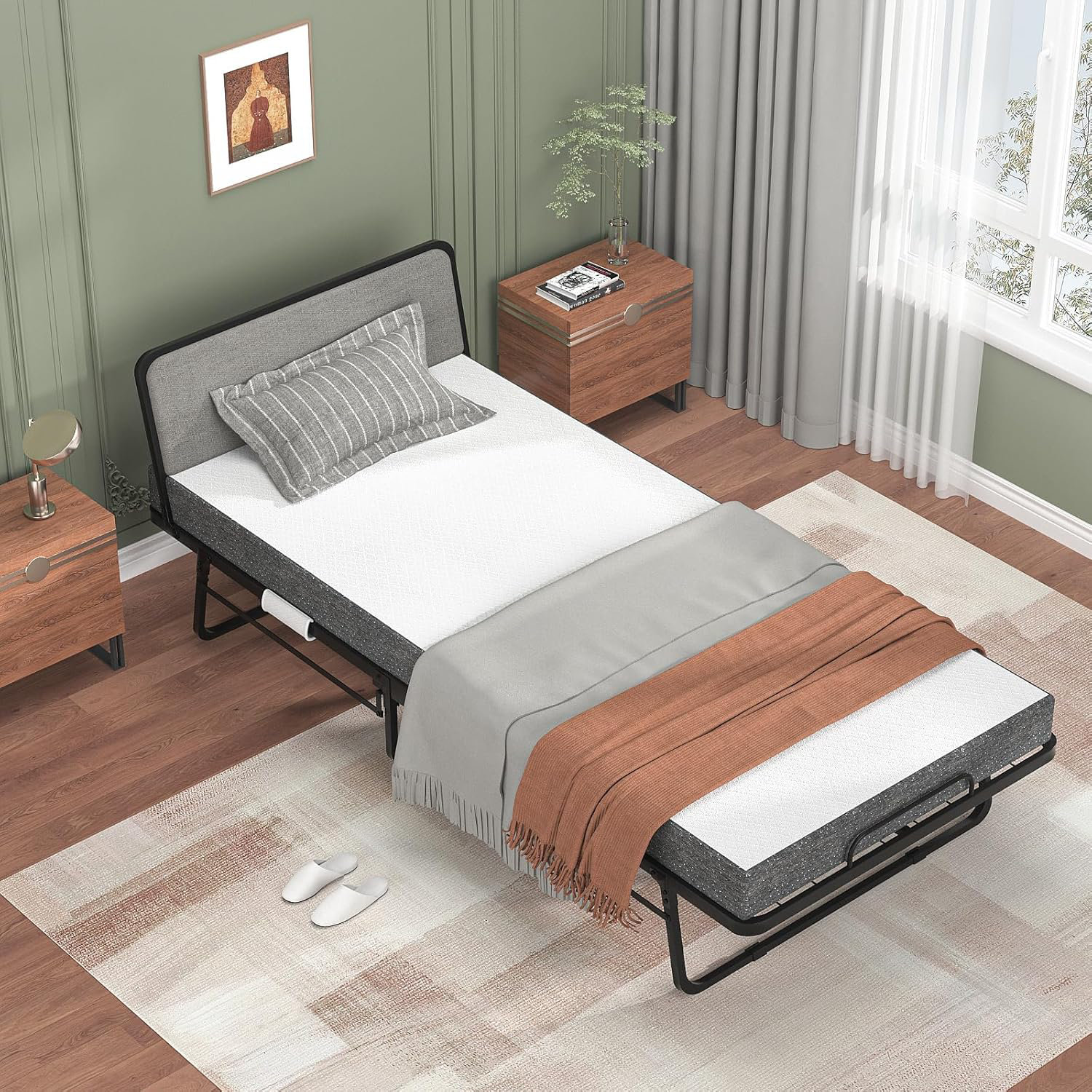 TWDAI Foldable Guest Bed With Memory Foam Mattress, Headboard & Sturdy ...