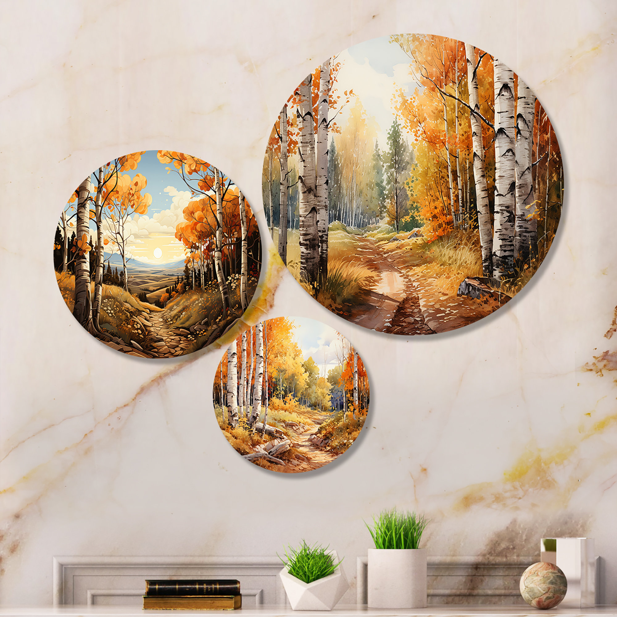 East Urban Home Birch Woods Gilded Pathway I - Tree Birch Metal Wall ...