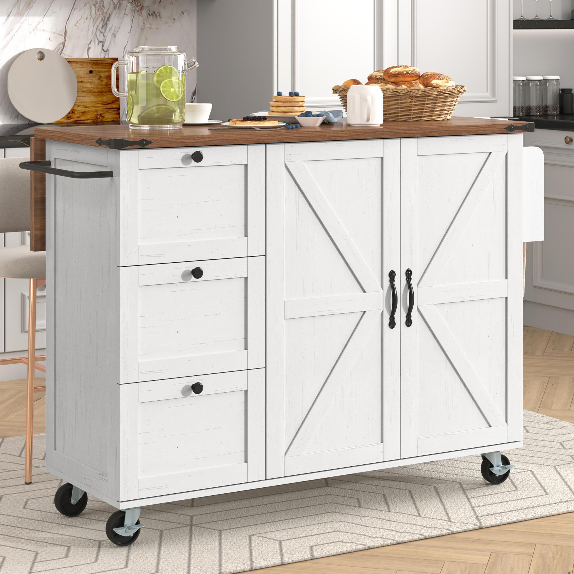 August Grove Kitchen Island With 2 Doors And 3 Drawers White | Wayfair ...