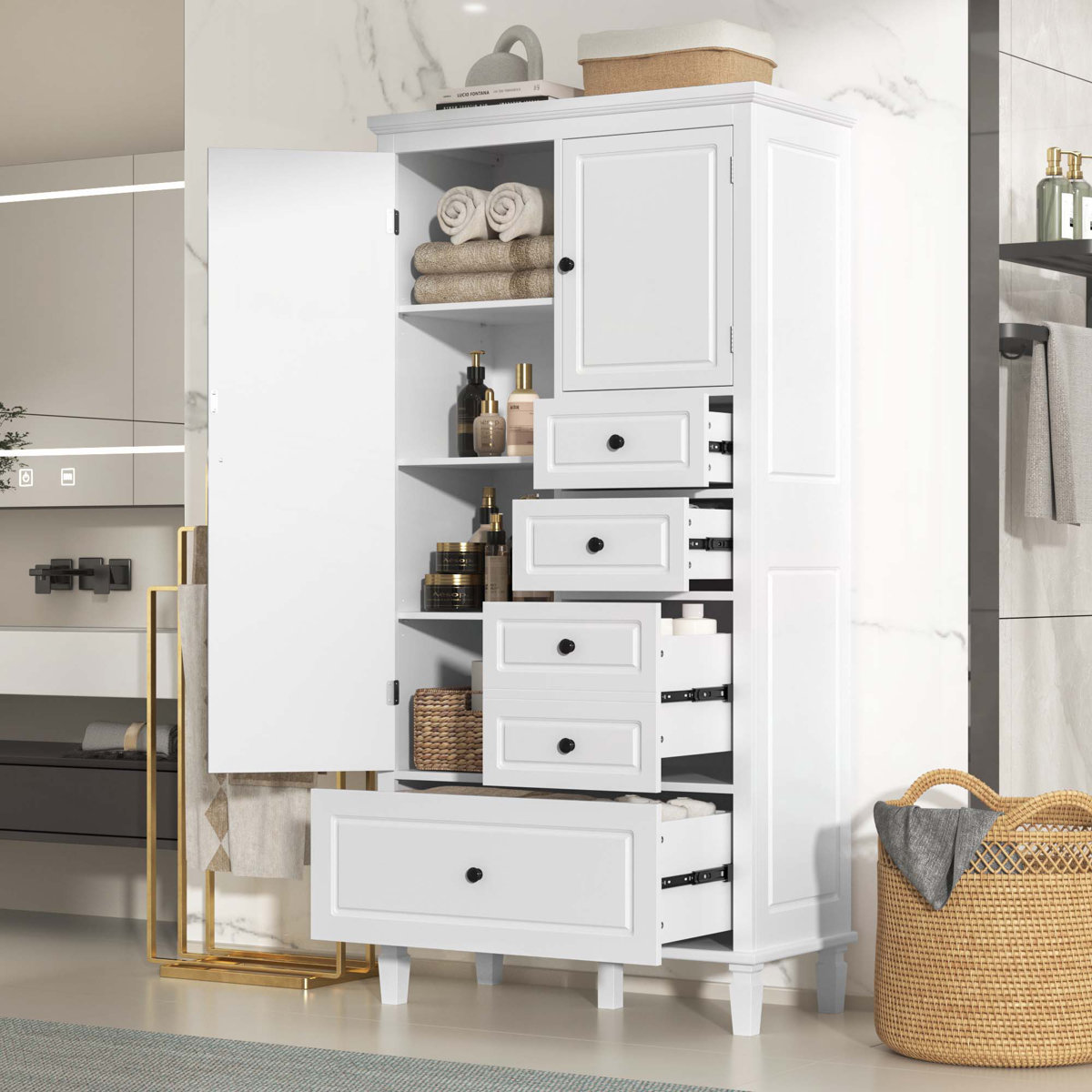 Wildon Home® Tall and Wide Storage Cabinet with Doors and Four Drawers ...