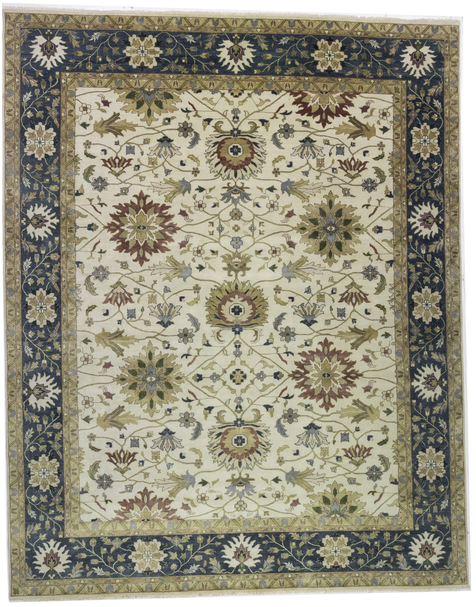 ADMINRUGS Floral Handmade Hand-Knotted Rectangle 12' x 15' Wool Area ...