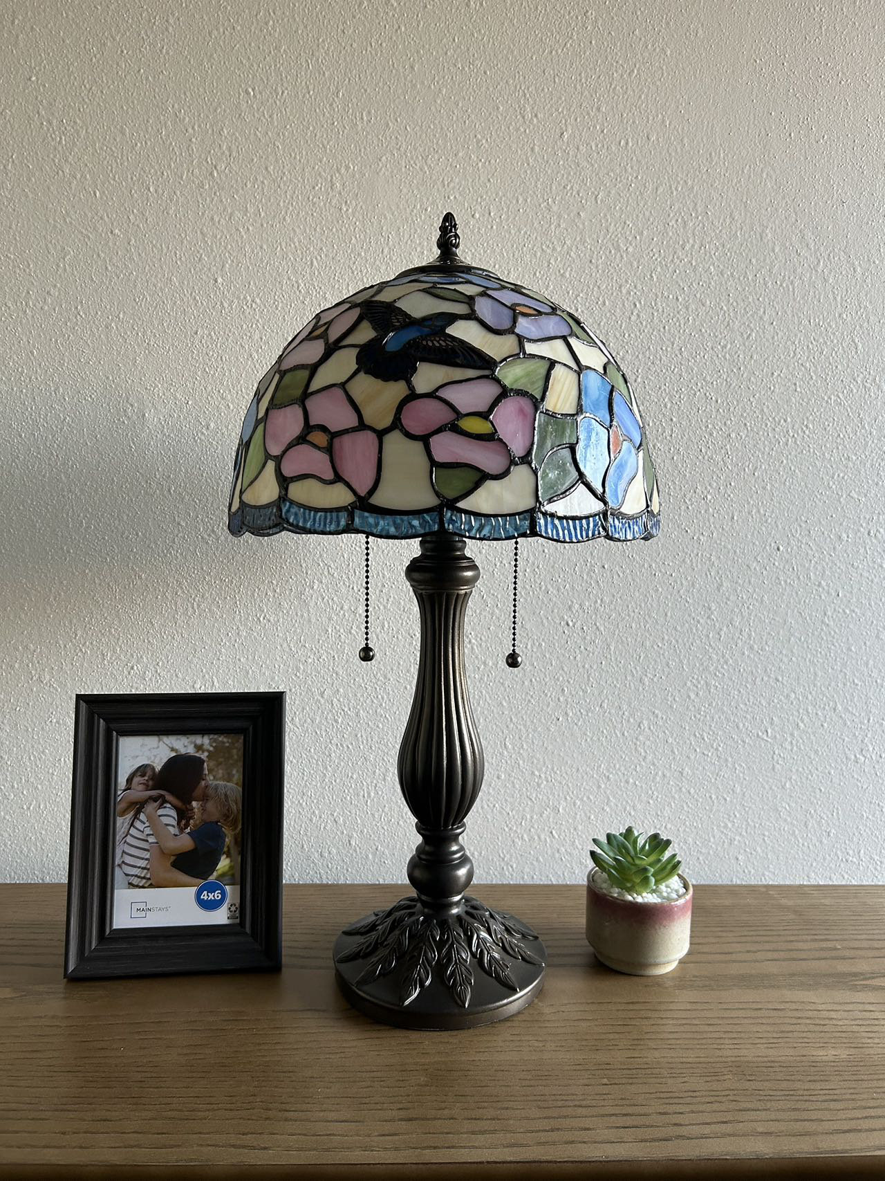 Canora Grey Bernhardus Tiffany Table Lamp Hummingbird Flowers Pink Blue ...