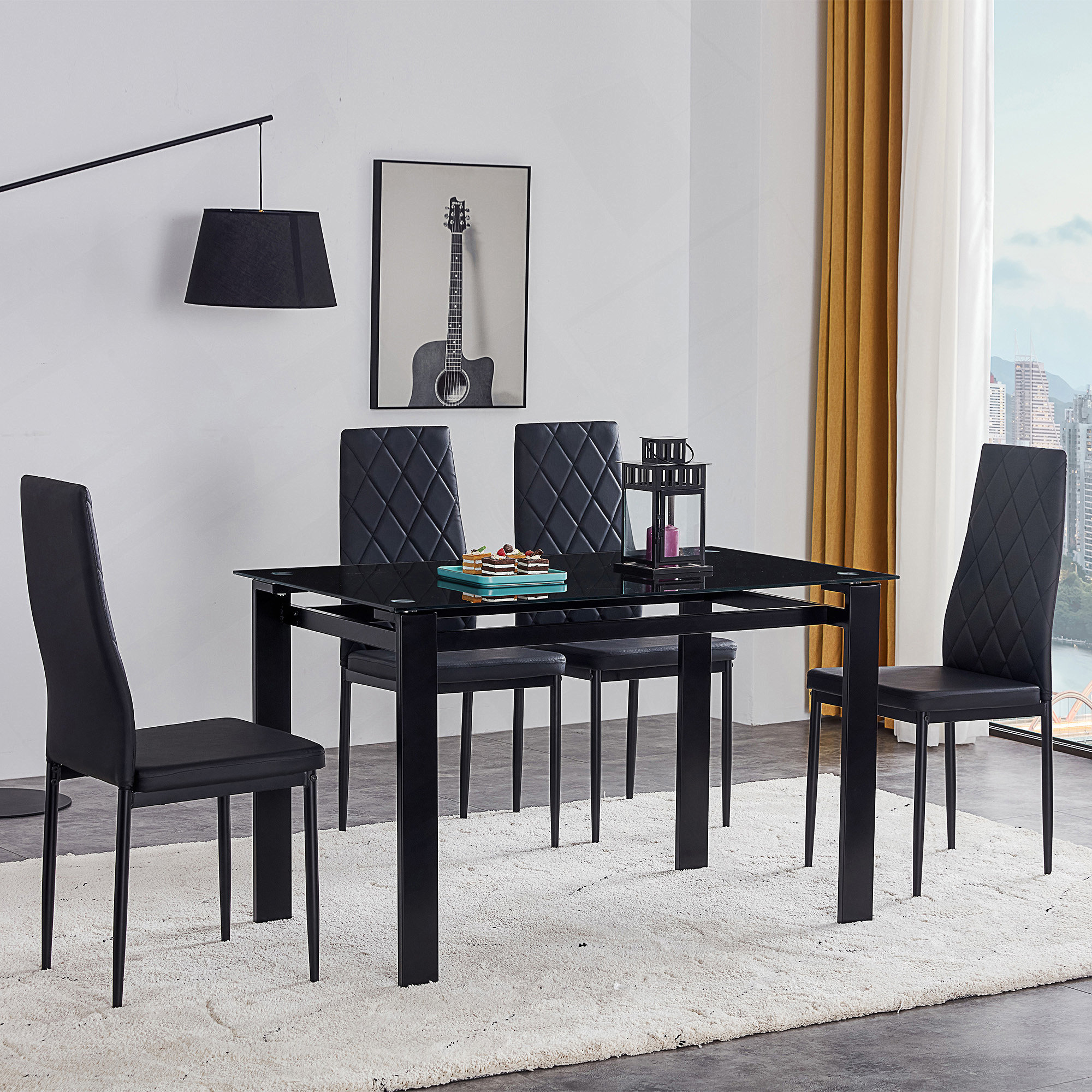 Ivy Bronx Stylish Dining Set With Tempered Glass Table And Diamond ...