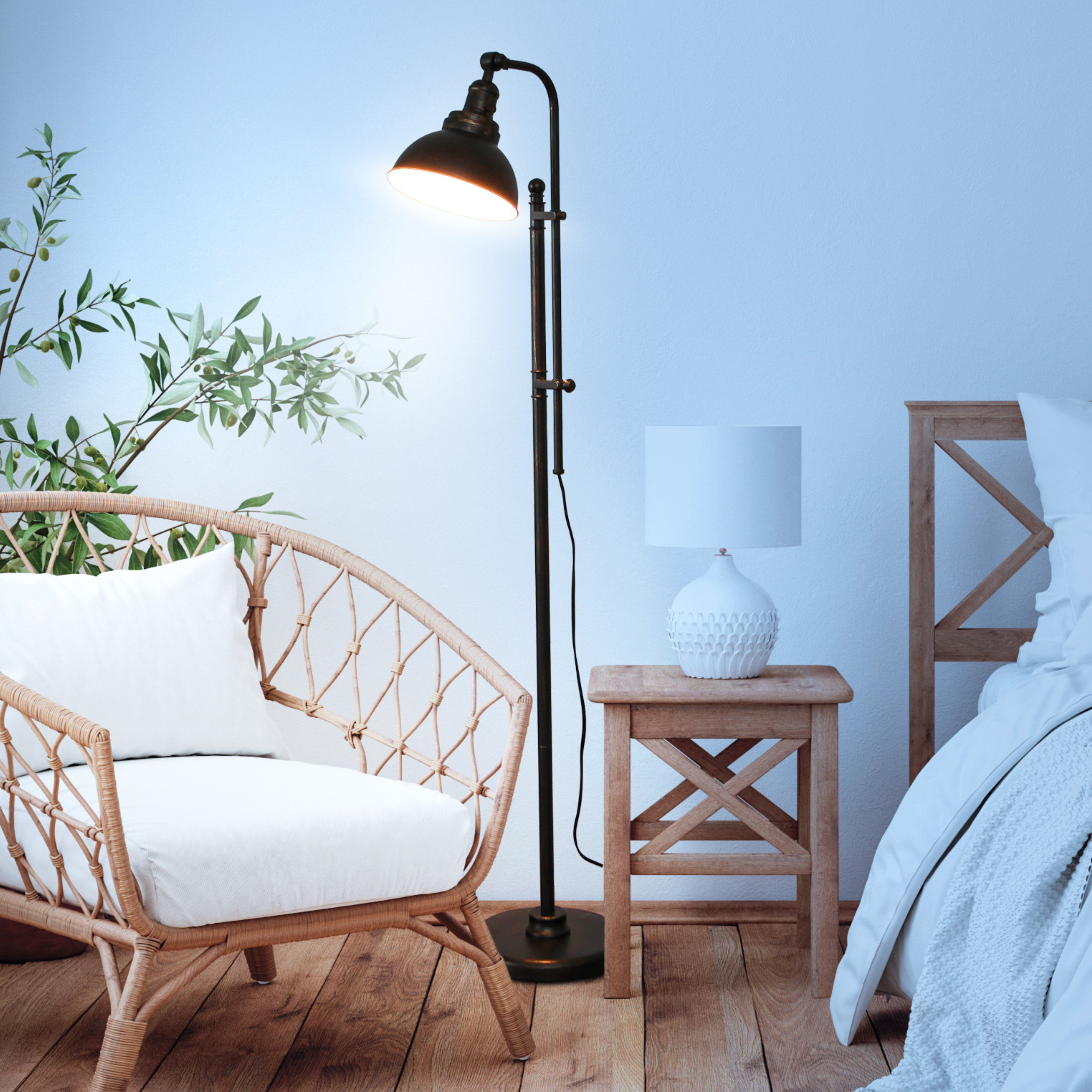 Brightech Lampe sur pied à DEL réglable en hauteur 65,5 po avec abat-jour en métal Dylan ...