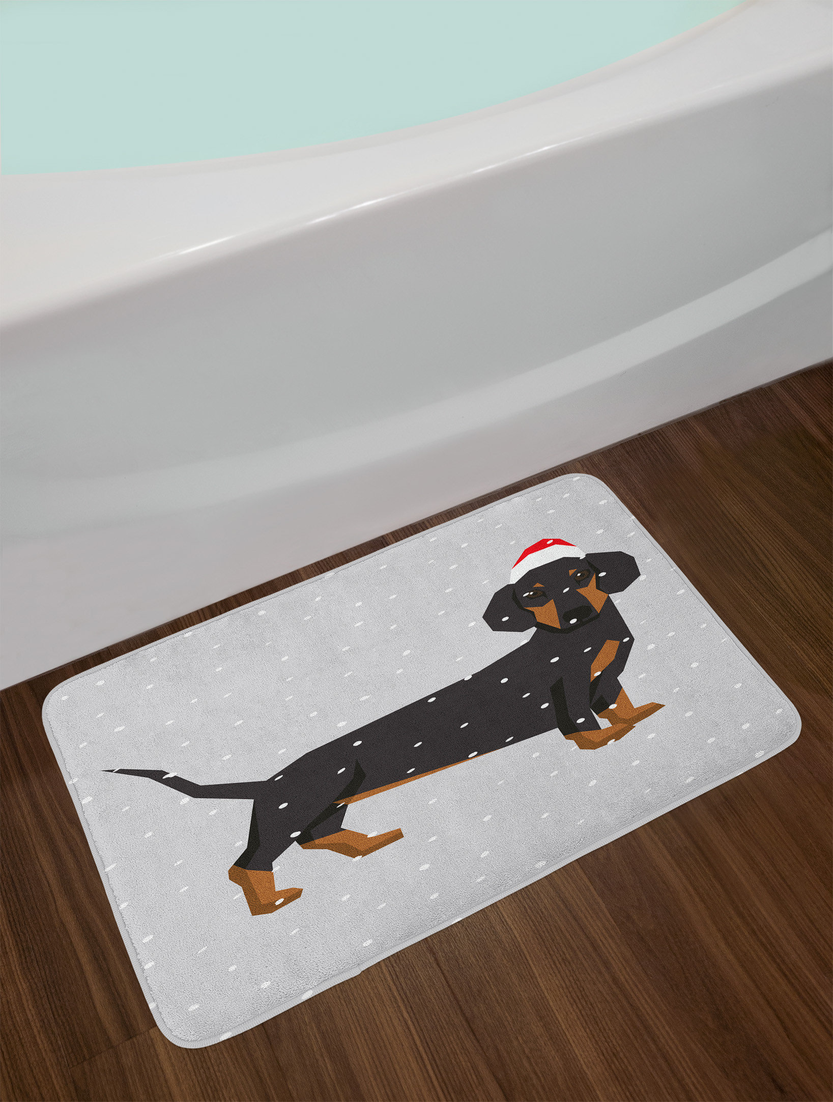 East Urban Home Dachshund Plush Bath Mat, Dog Wears Xmas Hat Snow, 30.2 ...