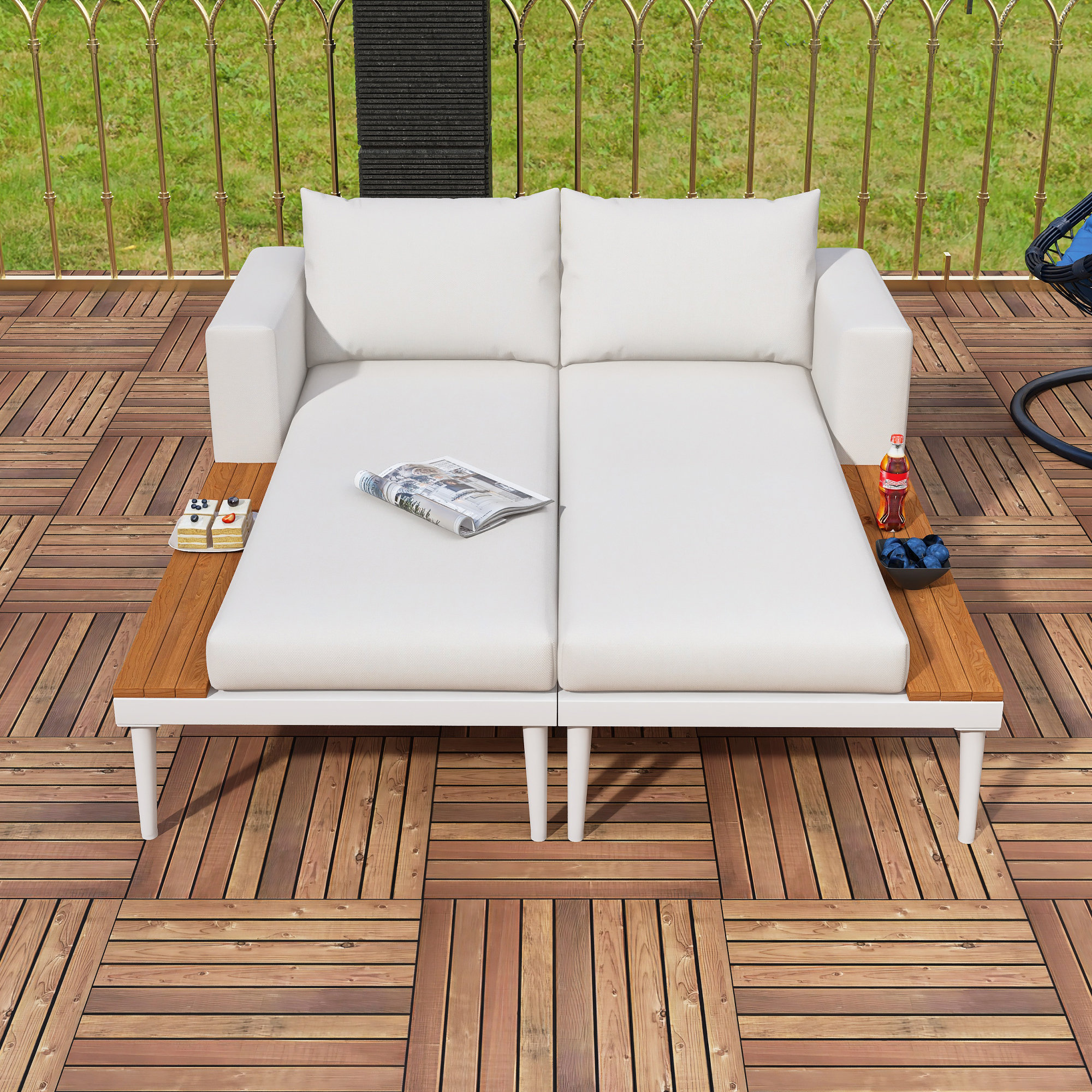 George Oliver Modern Outdoor Daybed Patio Metal Daybed With Wood Topped ...