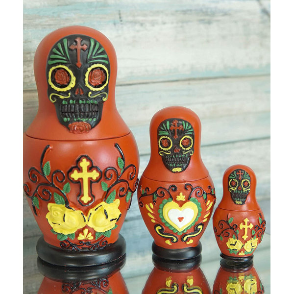 The Holiday Aisle® 3 Piece Nil Sugar Skulls Nesting Dolls Figurine Set ...