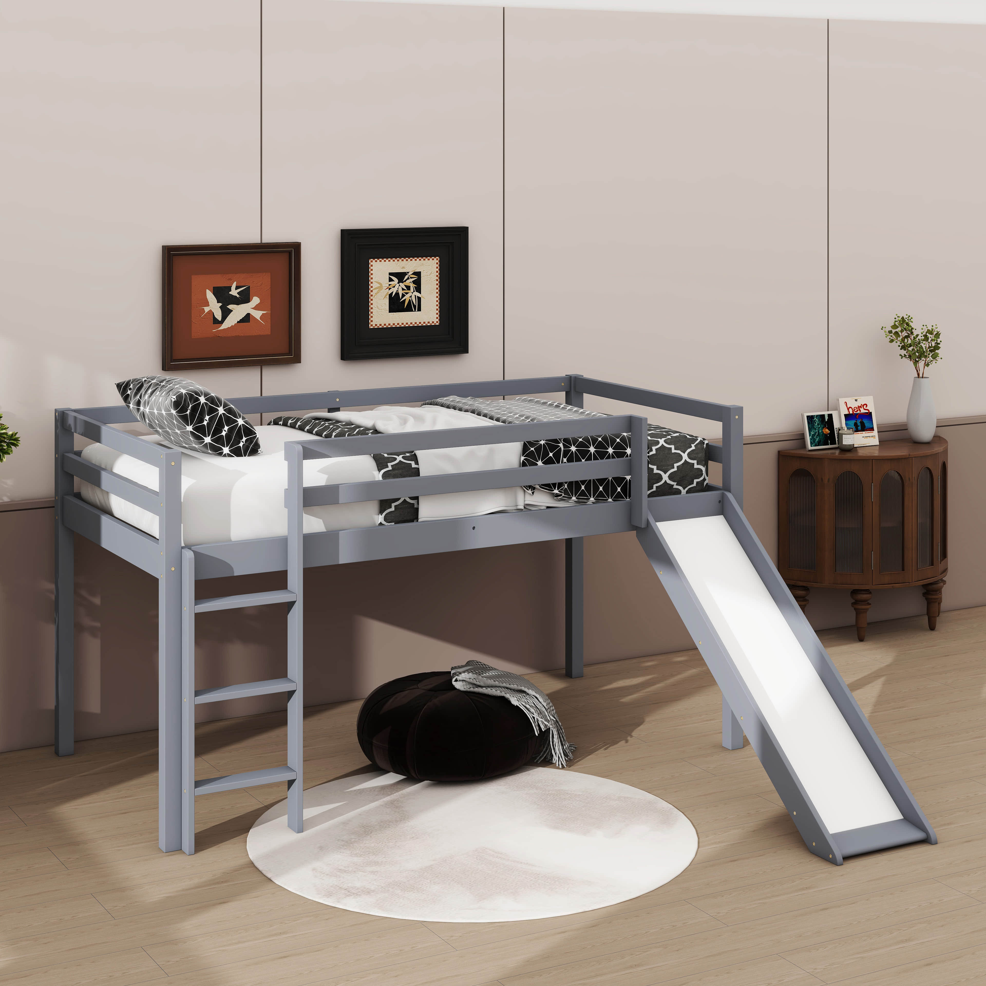 George Oliver Twin Elevated Bed With Ladder And Slide Loft Beds ...