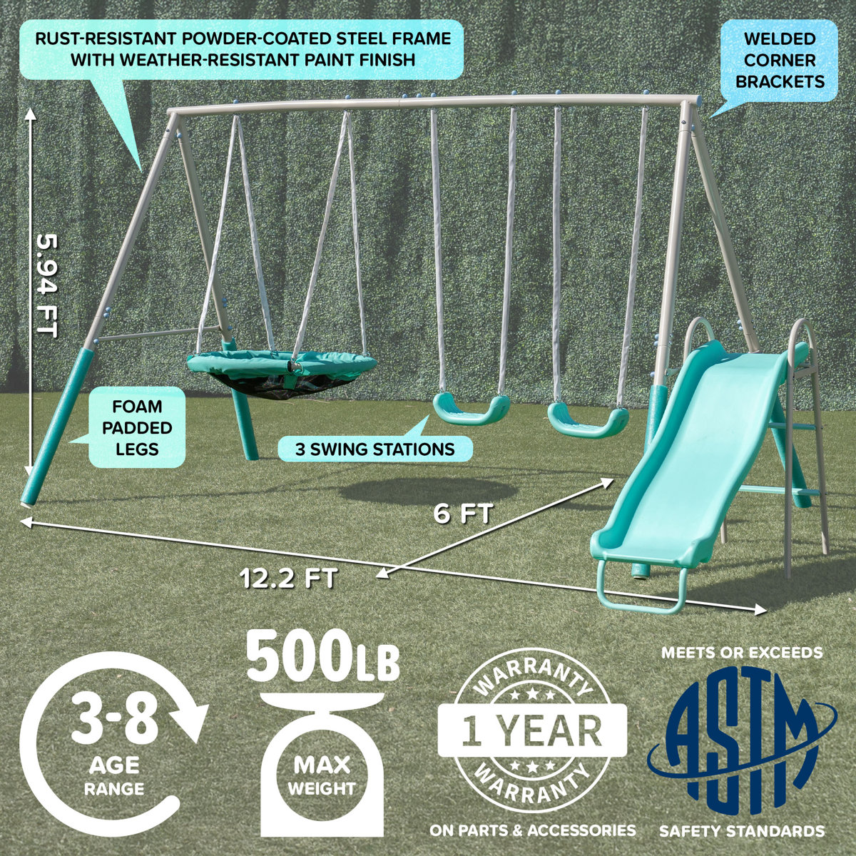 Sportspower Super Fun Metal Swing Set with Padded Saucer Swing ...