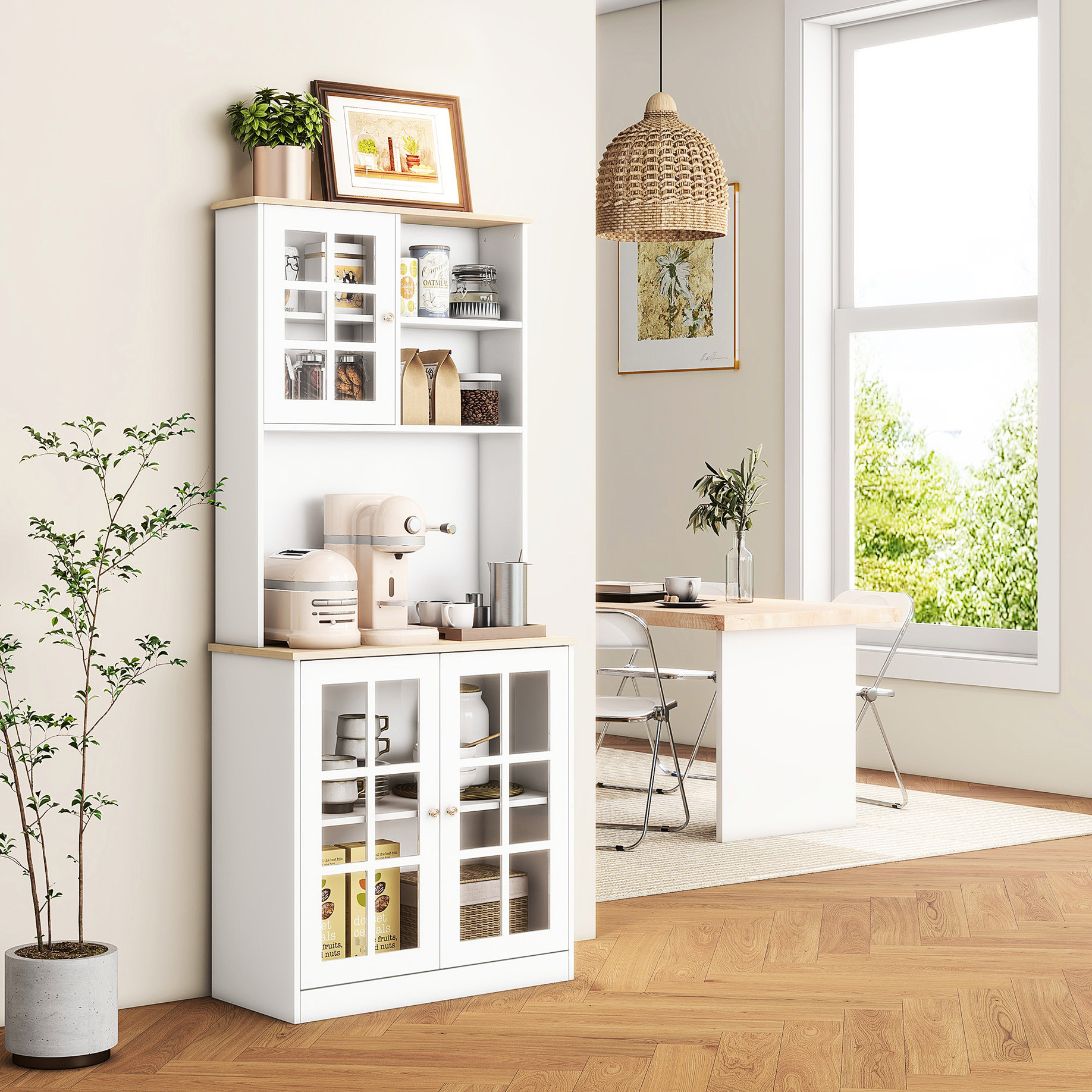 Latitude Run® Freestanding Kitchen Cabinet With By , White, Large ...