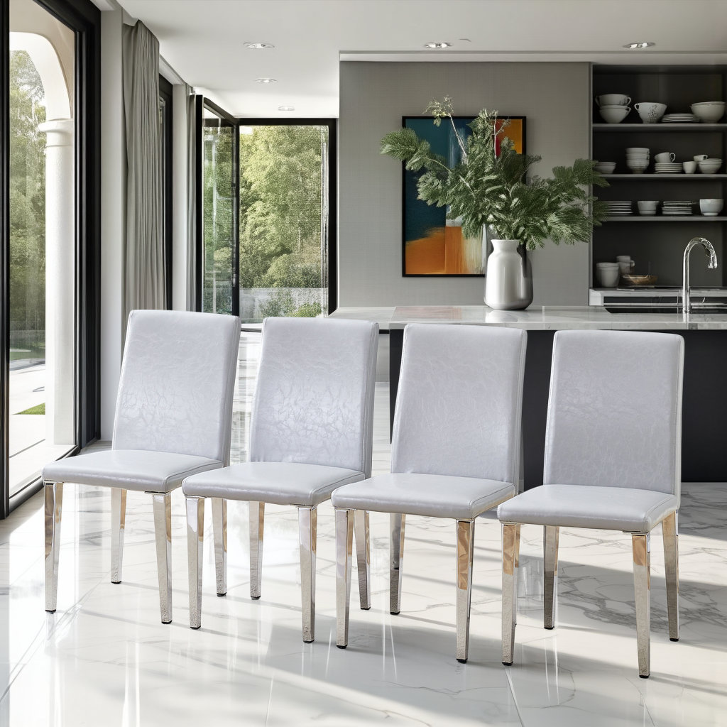 Everly Quinn Set of 4 Modern Minimalist Dining Chairs - PU Leather with ...