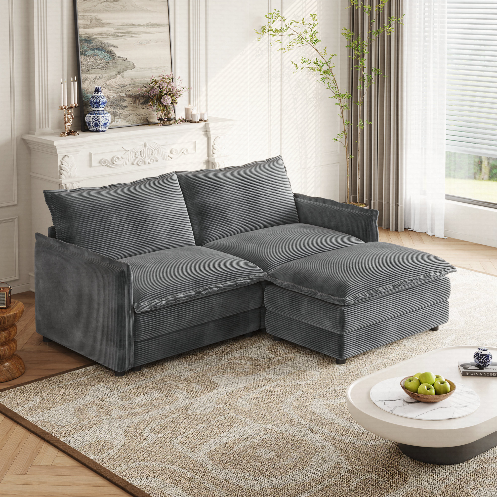 Latitude Run® Corduroy Fabric Loveseat Sofa Couch 2 Seater L-Shaped Sectional Upholstered Large ...