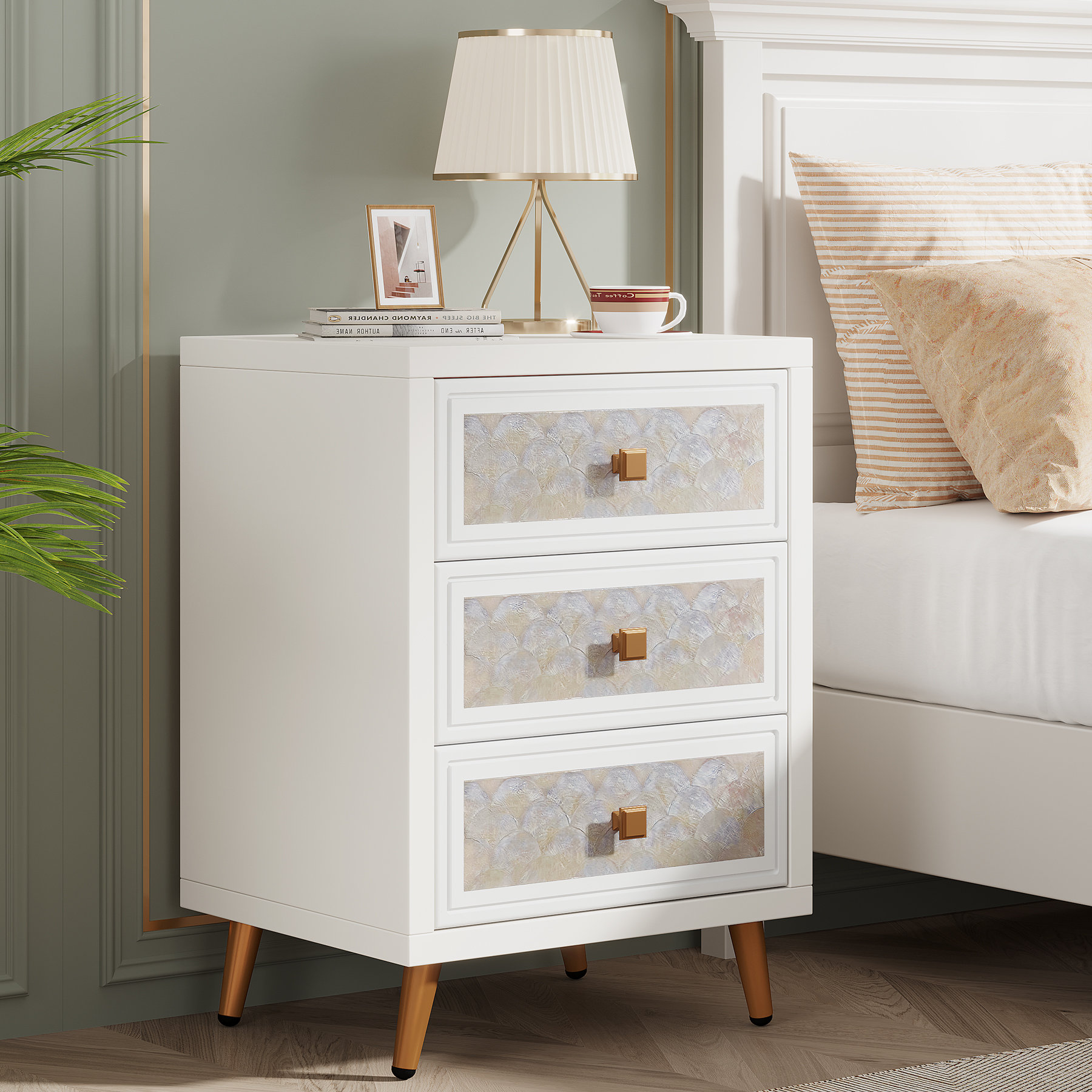 Mercer41 Nightstand With 3 Drawers With 3D Printed Shell Finish | Wayfair