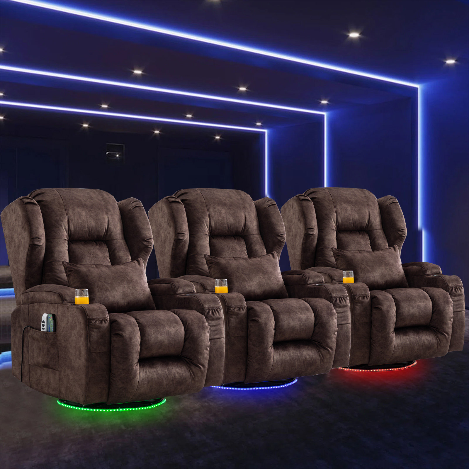 Ivy Bronx Upholstered Home Theater Seat with Cup Holder | Wayfair