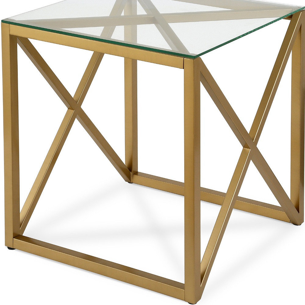 Mercer41 22" Brass And Clear Glass And Steel Square End Table | Wayfair