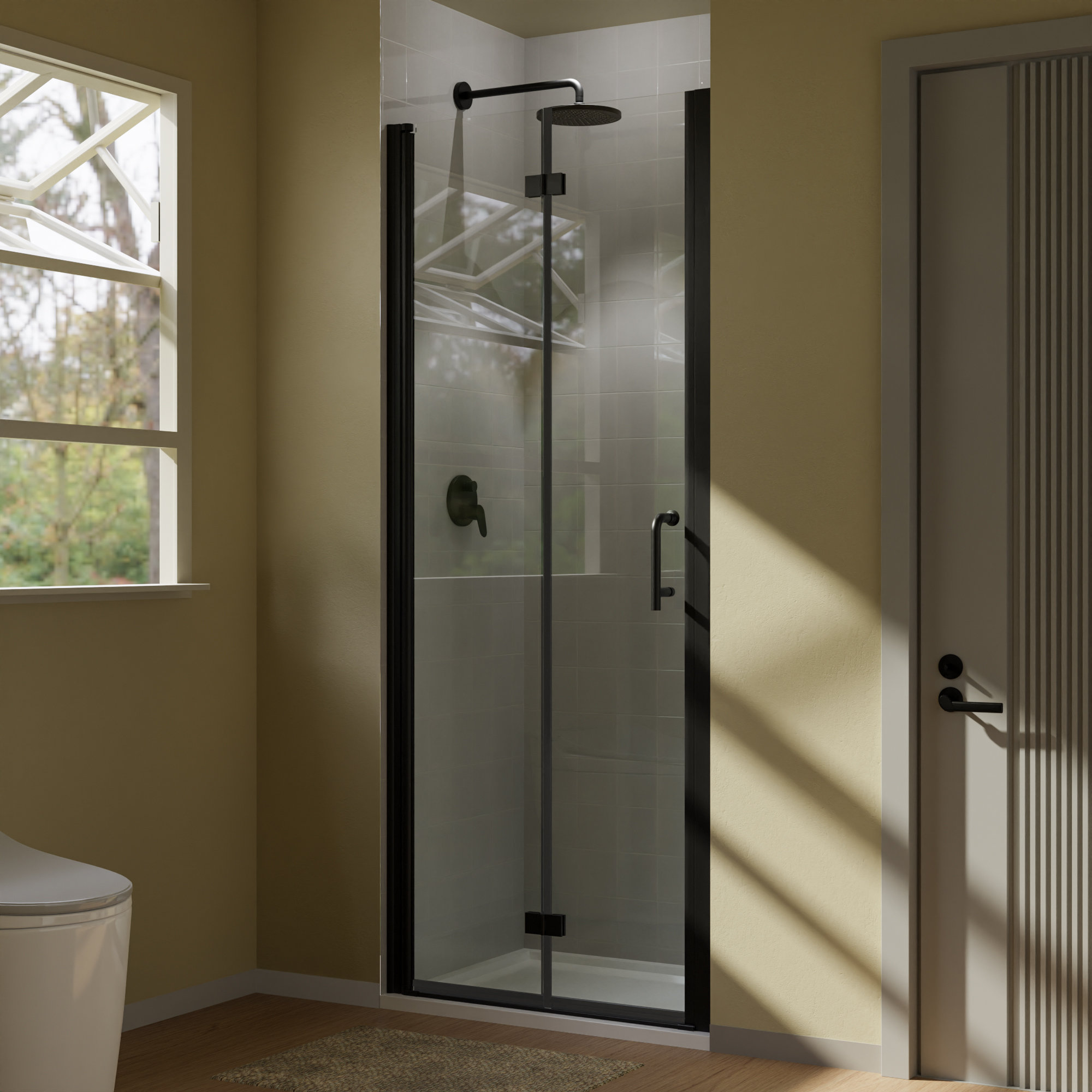 Rongeng Bifold Frameless Glass Shower Door Pivot Swing Shower Doors ...