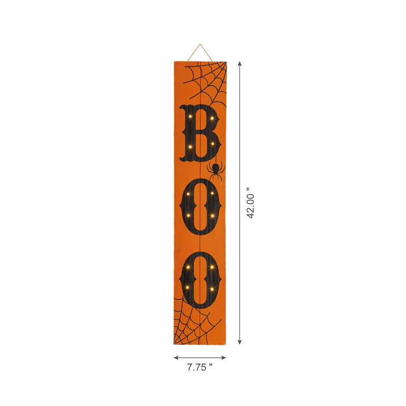 The Holiday Aisle® Boo-Tacular LED Lighted Wooden Porch Sign | Wayfair