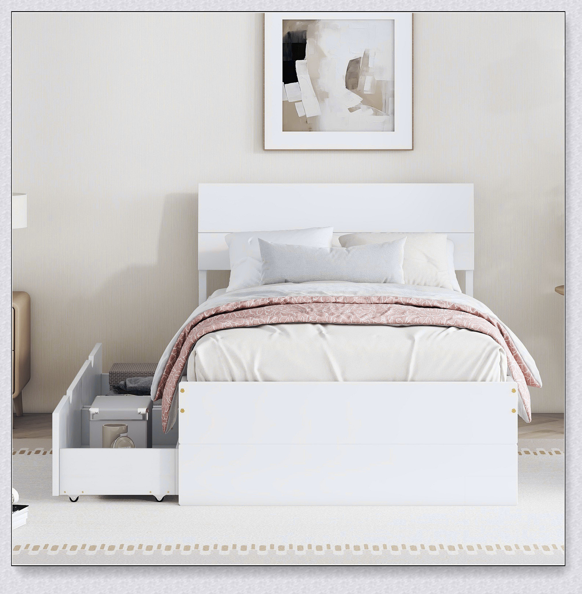 Red Barrel Studio® Twin Bed Frame With Twin Trundle For High Gloss ...
