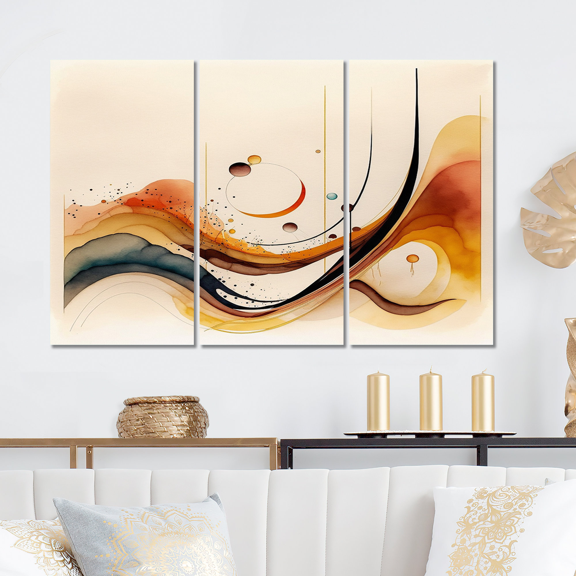 Ivy Bronx Majlis Burnt Orange Waves Abstract V On Canvas 3 Pieces Print ...