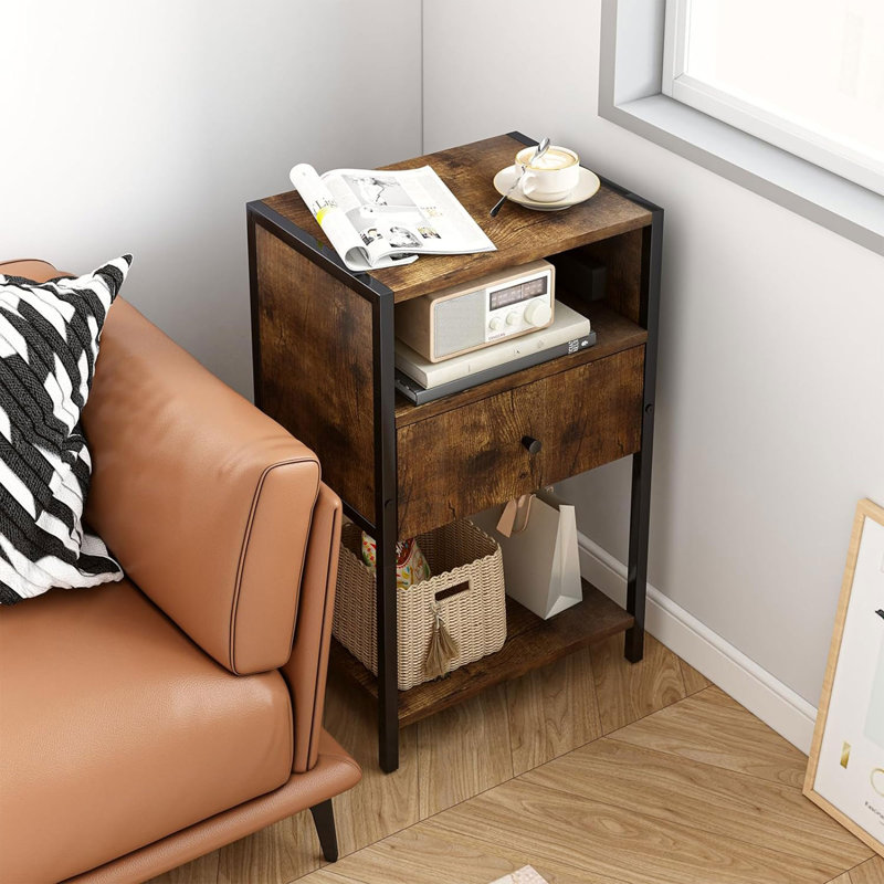 17 Stories Wood End Table One Drawer With Power Strip | Wayfair