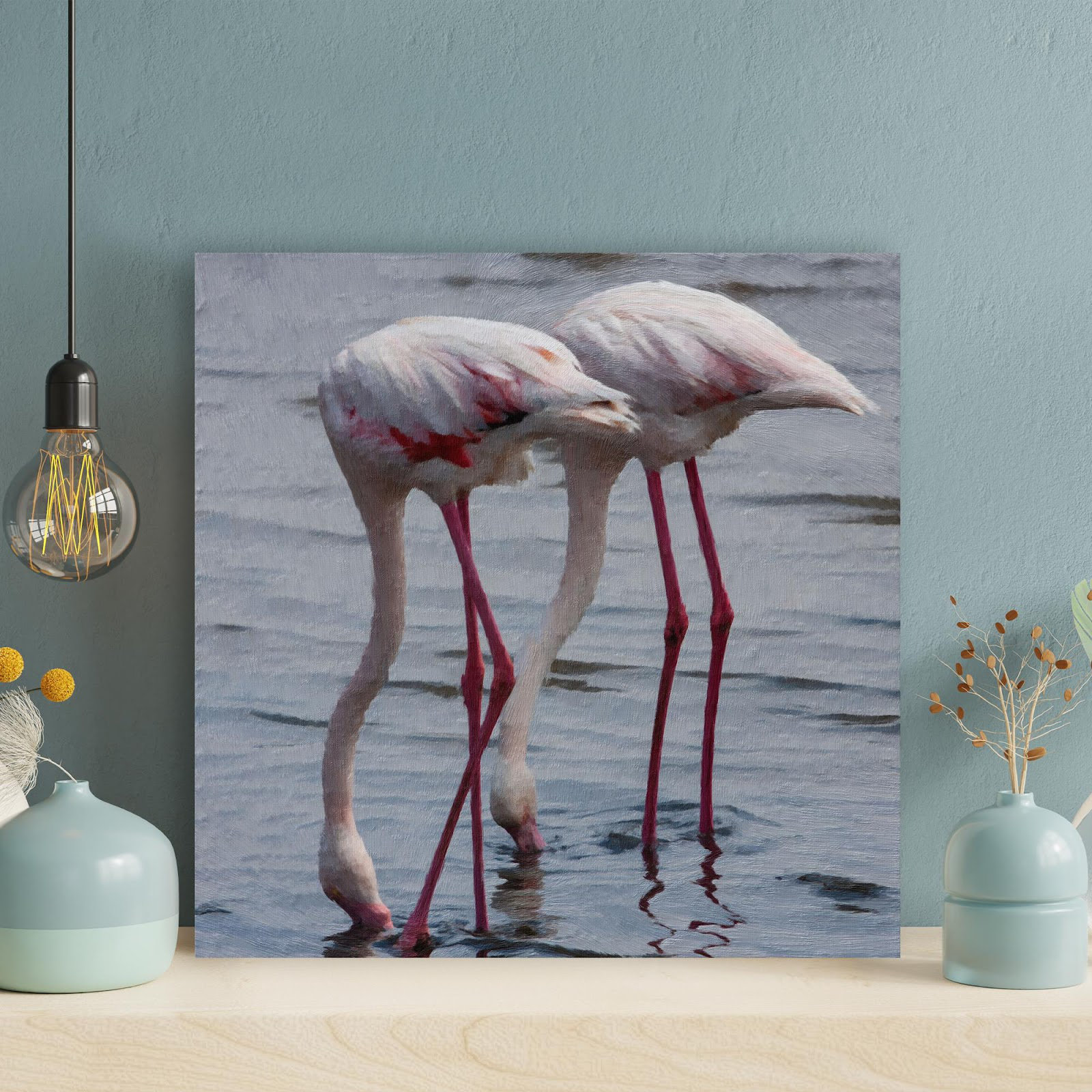 Bayou Breeze Two White And Pink Flamingos On Body Of Water - 1 Piece ...